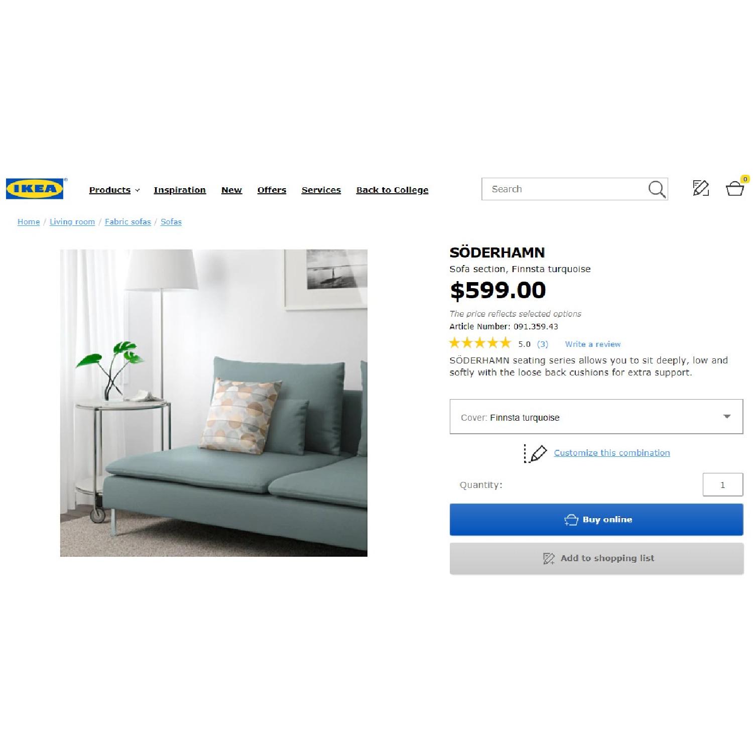 Ikea Soderhamn Modern Sofa - AptDeco