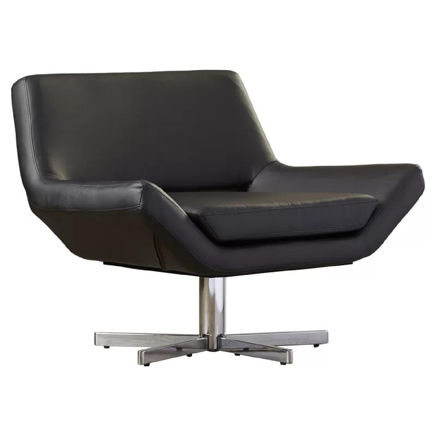 Wade Logan Black Leather Swivel Chair - AptDeco