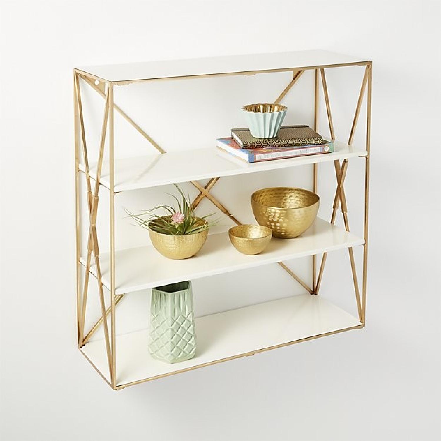 CB2 Brass & White Lacquer Wall Shelves - AptDeco