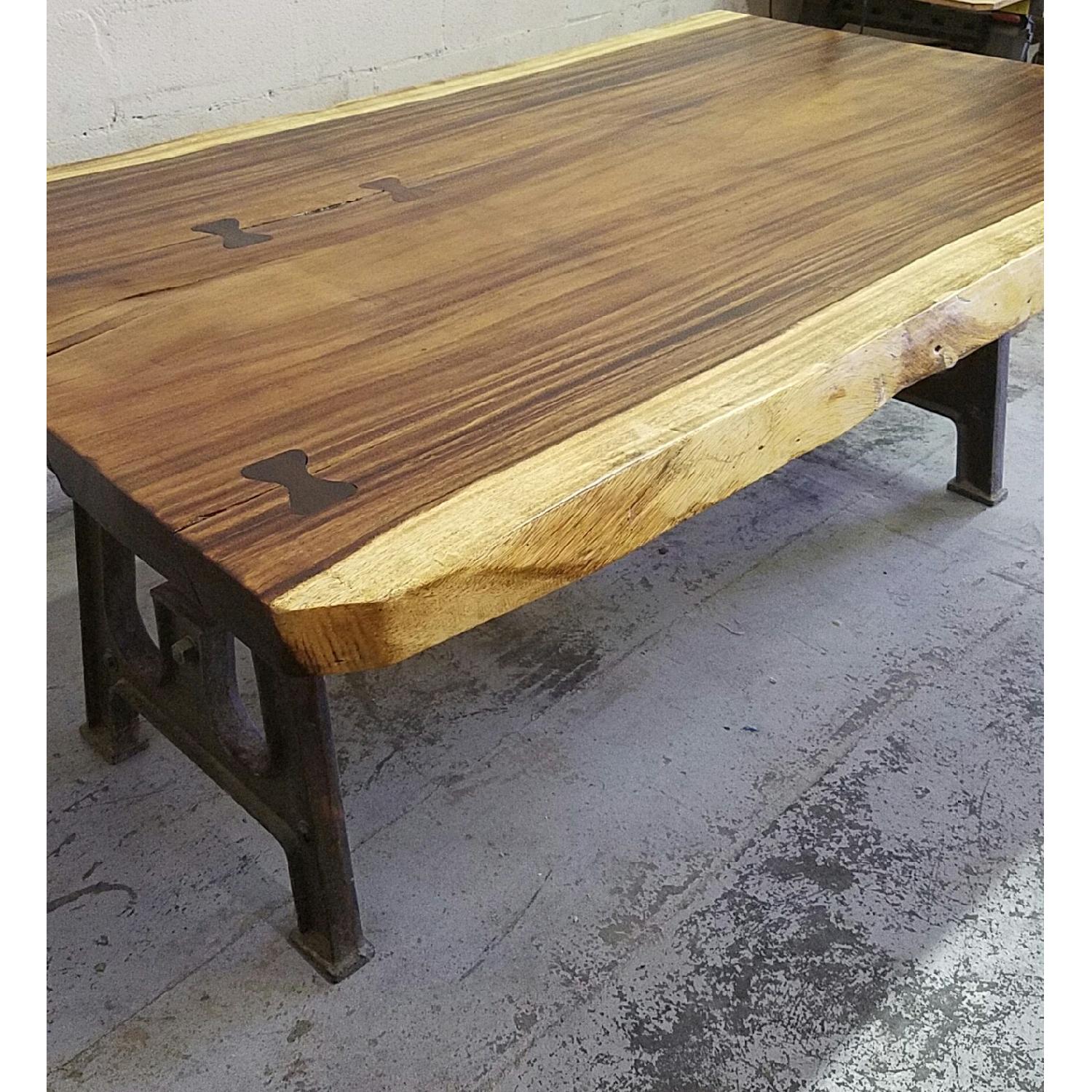 Costa Rican Monkey Pod Slab Table w/ Cast Iron Base - AptDeco