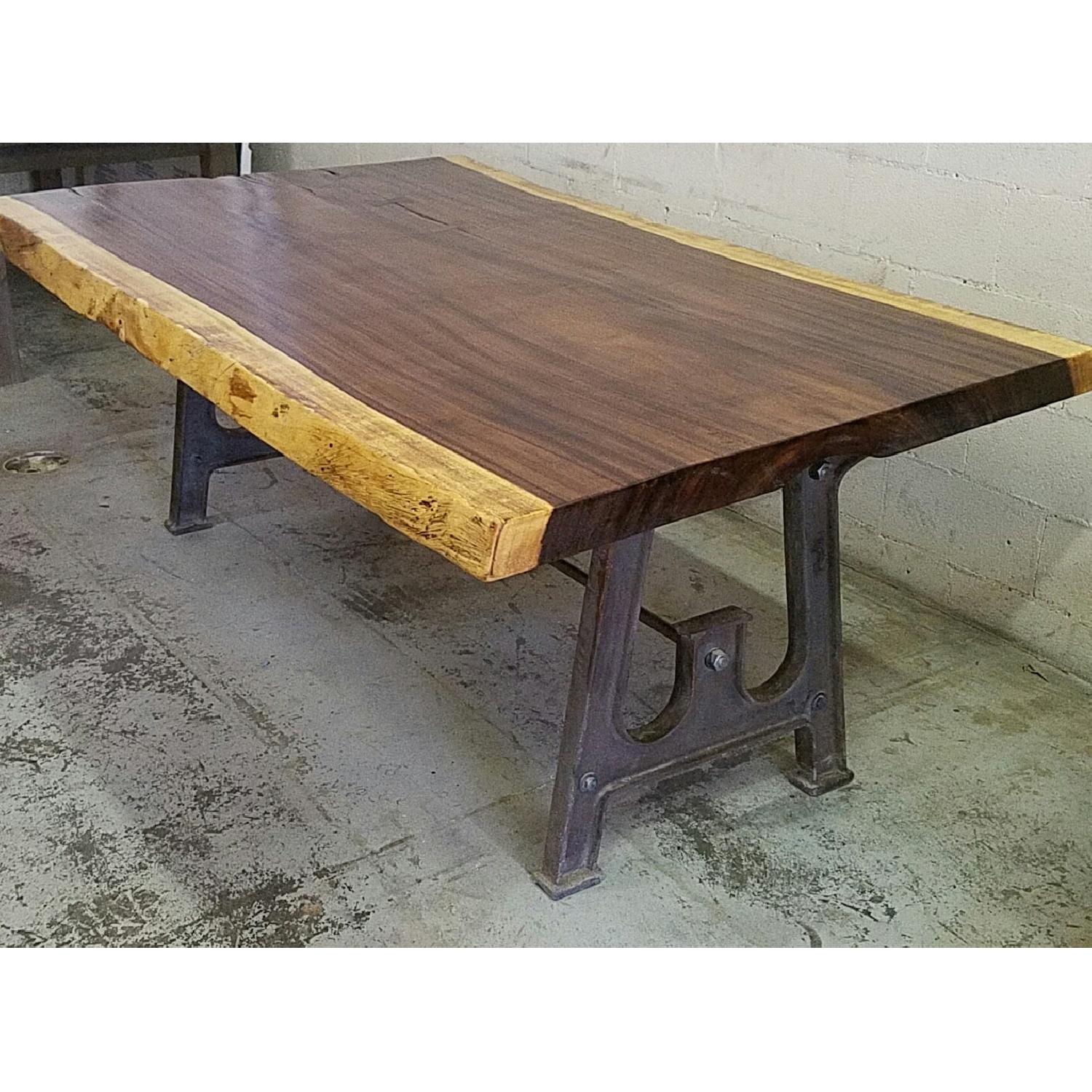 Costa Rican Monkey Pod Slab Table w/ Cast Iron Base - AptDeco