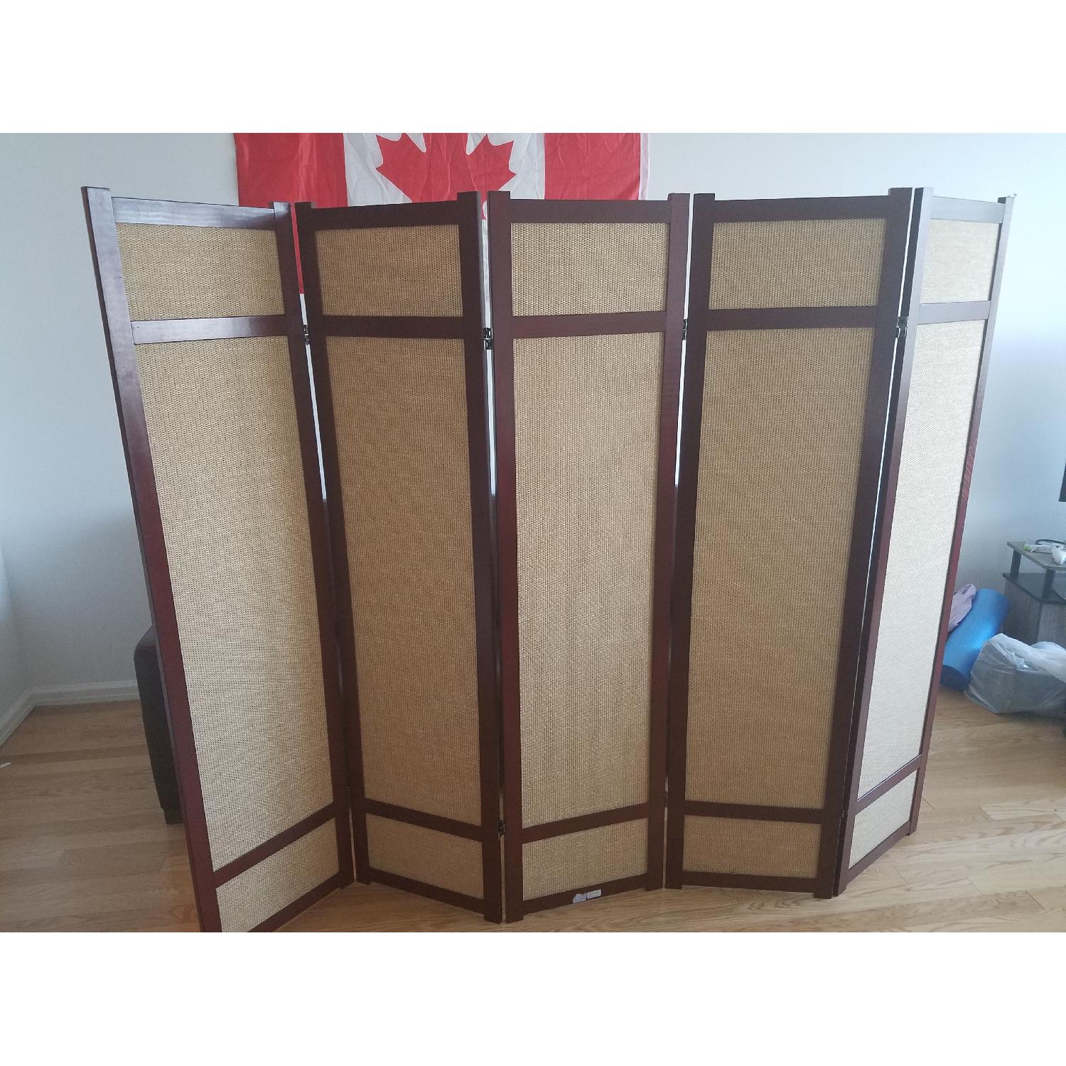 Wood & Jute 5-Panel Room Screen Divider - AptDeco