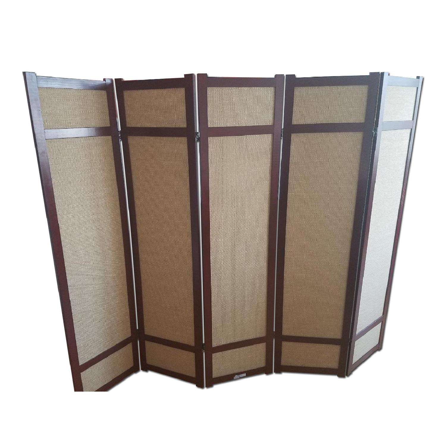 Wood & Jute 5-Panel Room Screen Divider - AptDeco
