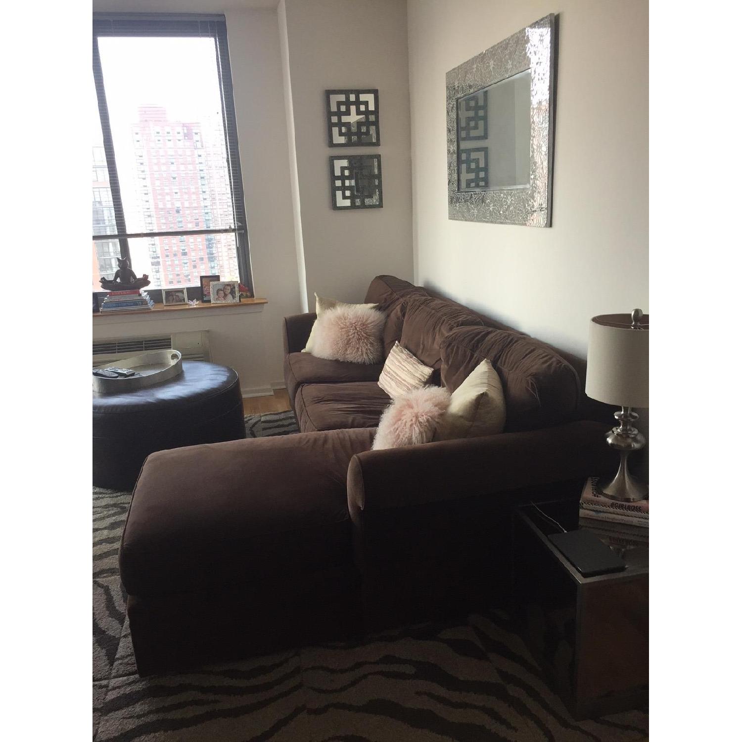 Chocolate Brown Suede Sectional Sofa w/ Chaise - AptDeco