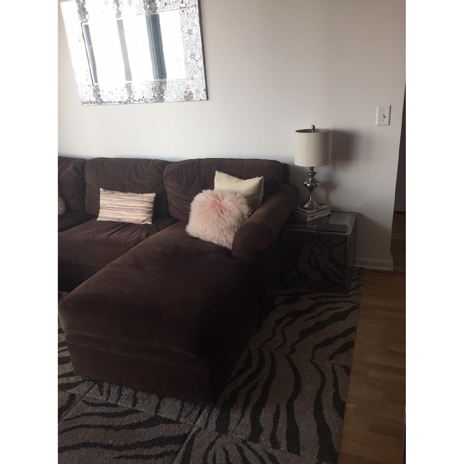 Chocolate Brown Suede Sectional Sofa w/ Chaise - AptDeco