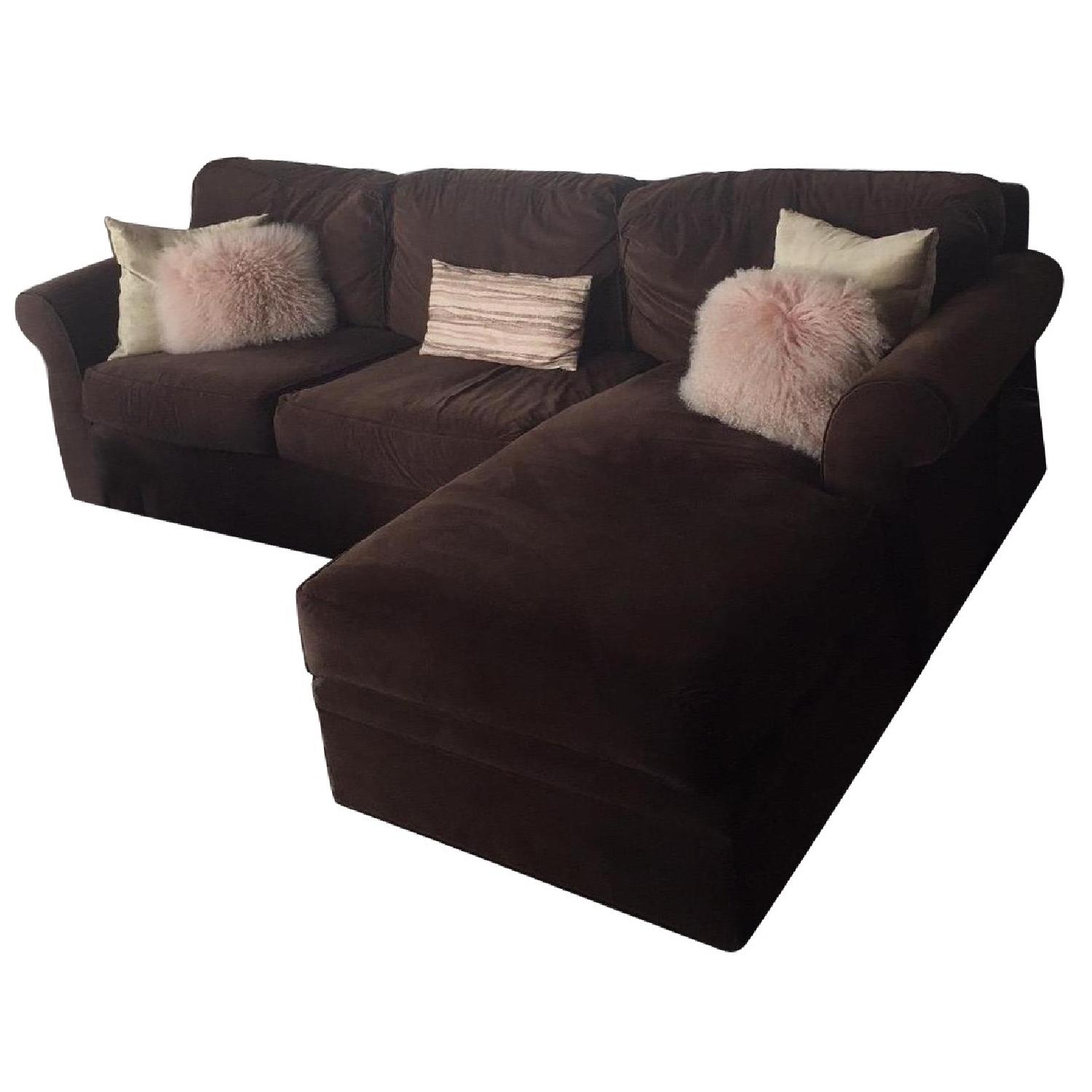 Chocolate Brown Suede Sectional Sofa w/ Chaise - AptDeco