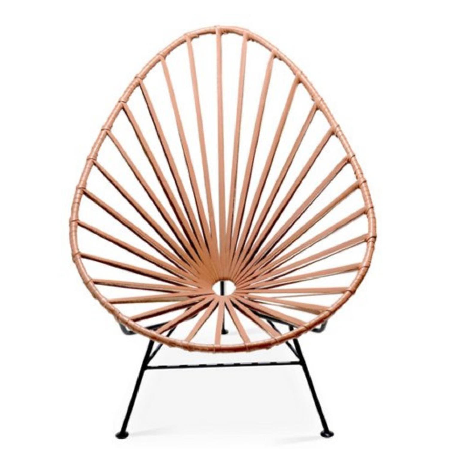 Acapulco Tan Leather Papasan Lounge Chair - AptDeco