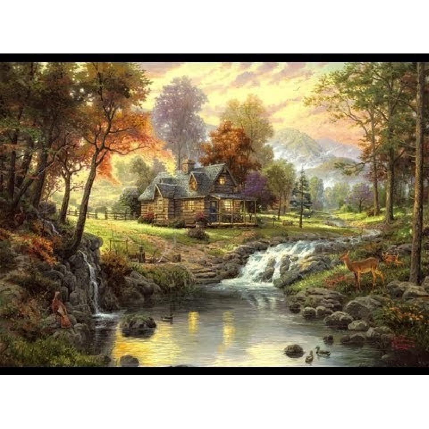 Thomas Kinkade Mountain Retreat Canvas Painting - AptDeco