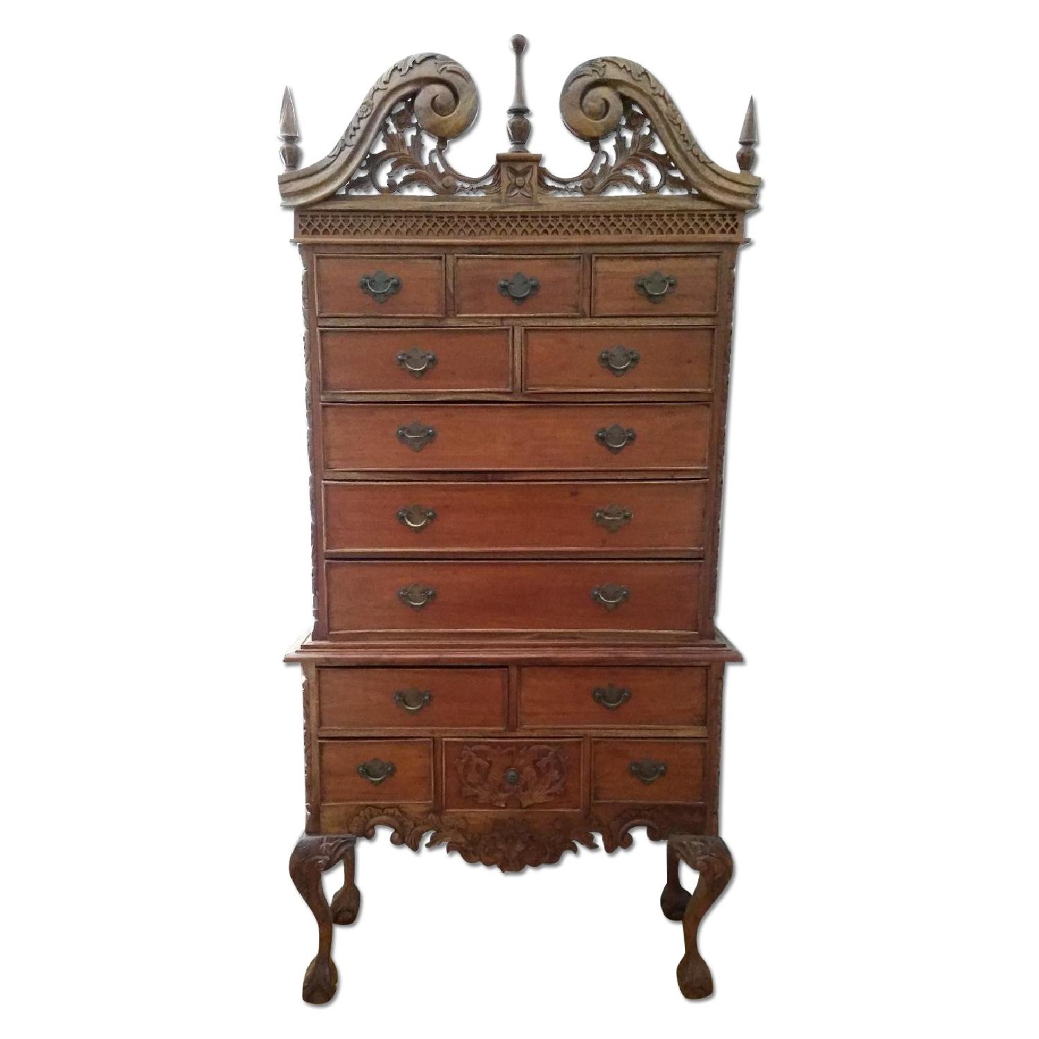Carved Chippendale HighBoy Dresser - AptDeco