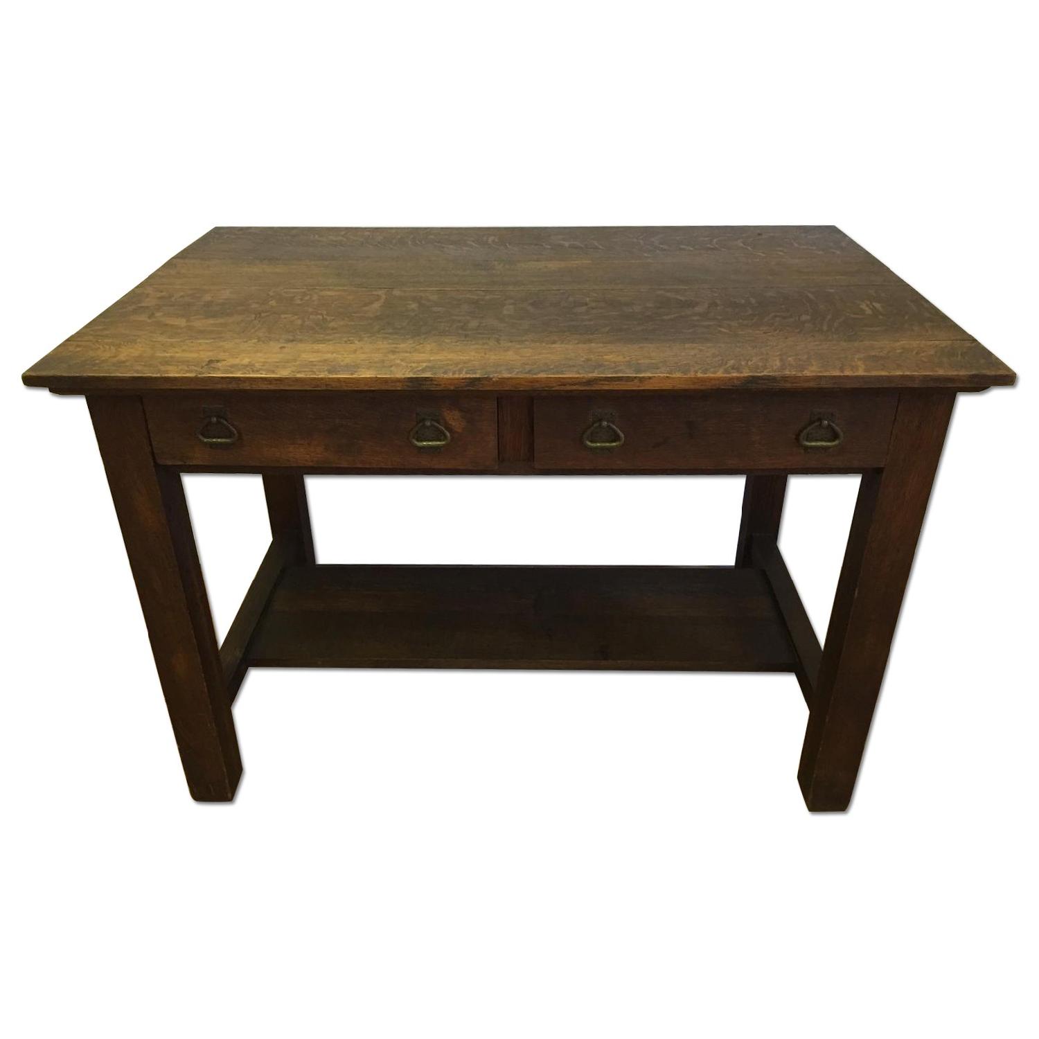 Antique Stickley Table w/ 2 Drawers & Original Hardware - AptDeco