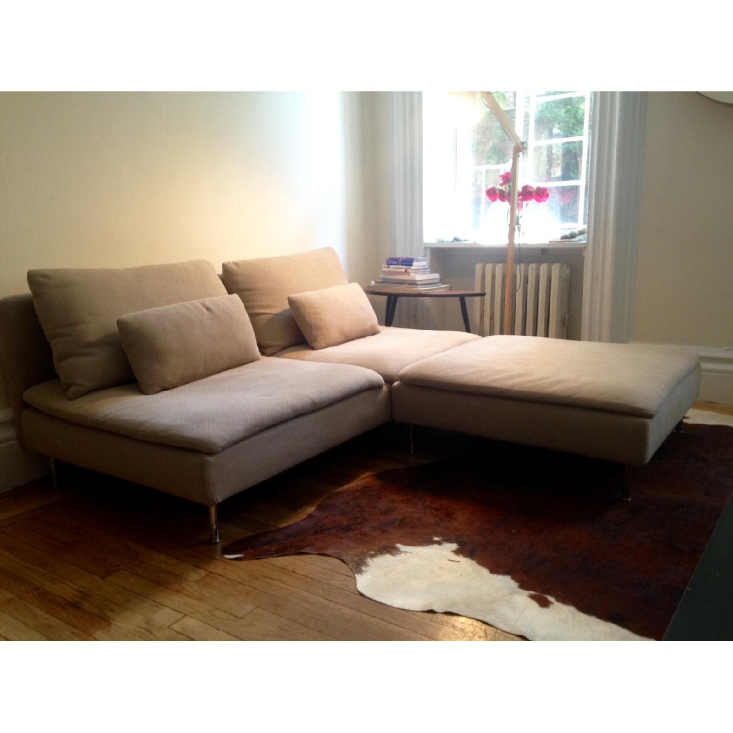 Ikea Soderhamn Sofa w/ Chaise & Ottoman in Beige - AptDeco