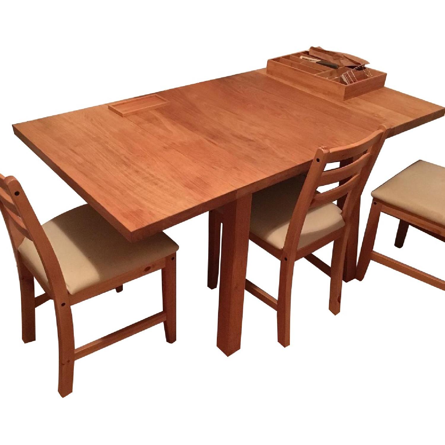 Ikea Solid Oak Wood Drop-Leaf Dining Table w/ 4 Chairs - AptDeco
