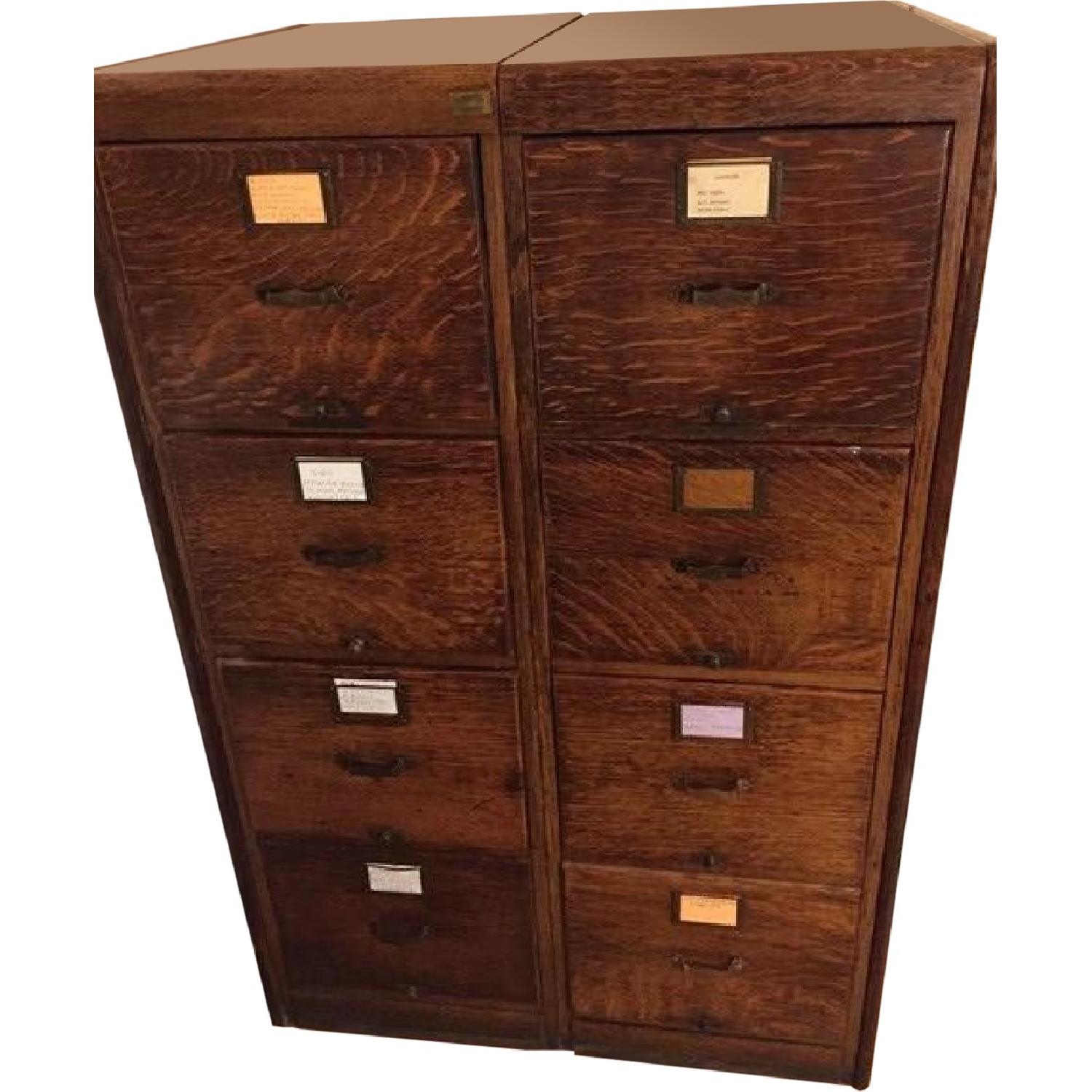 Antique Twin Solid Oak File Cabinets - AptDeco