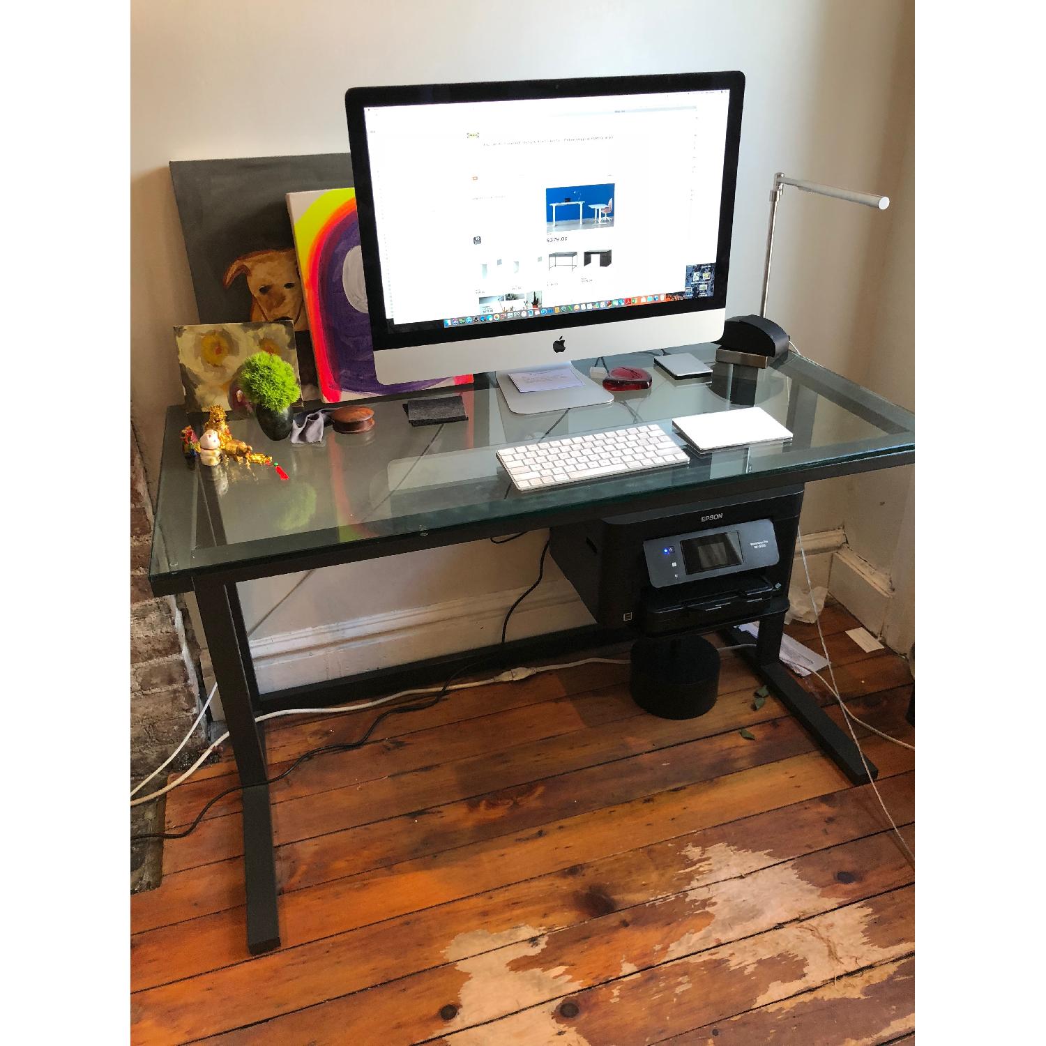 Glass & Black Metal Desk - AptDeco