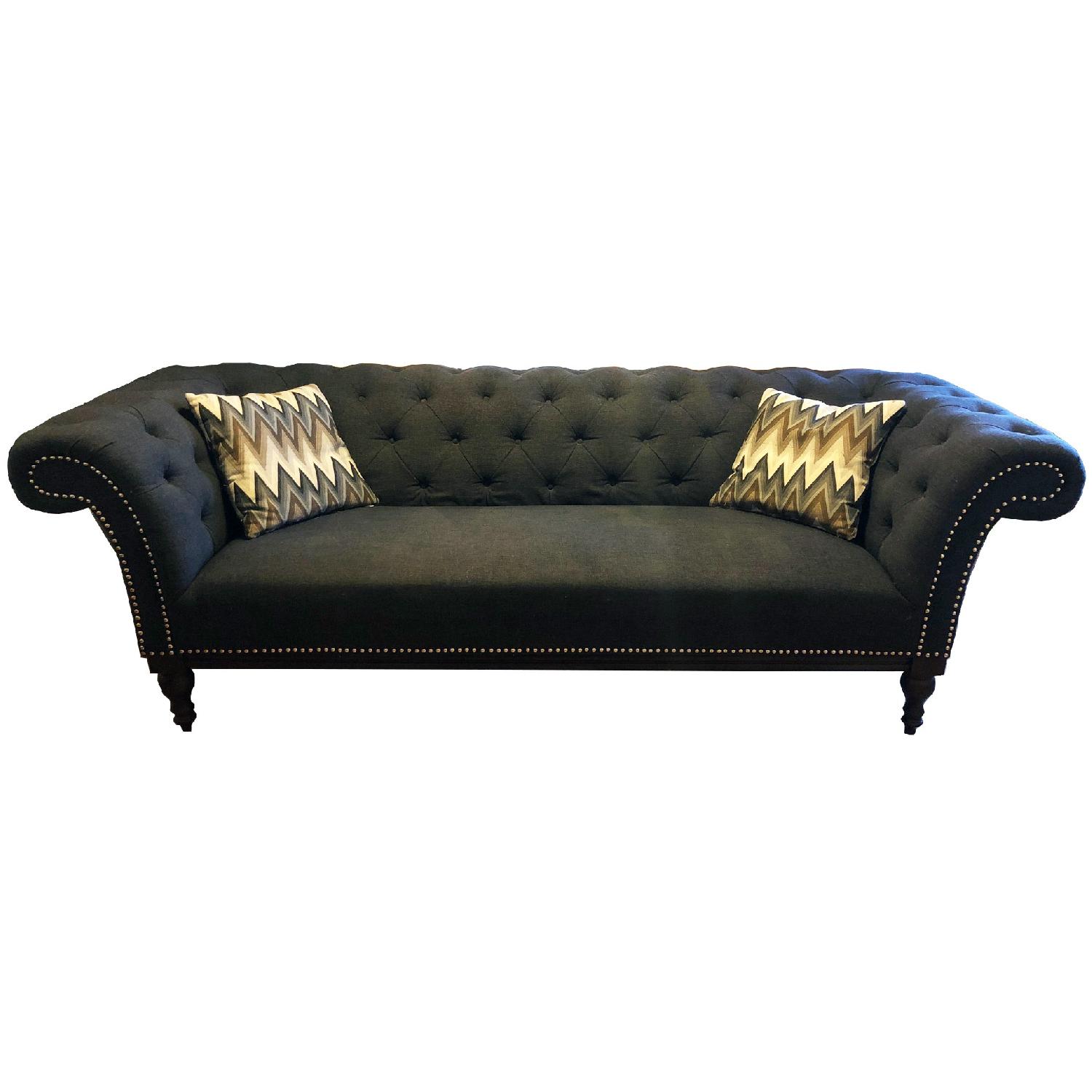 Structube Tufted Dark Grey Linen 3-Seater Sofa - AptDeco