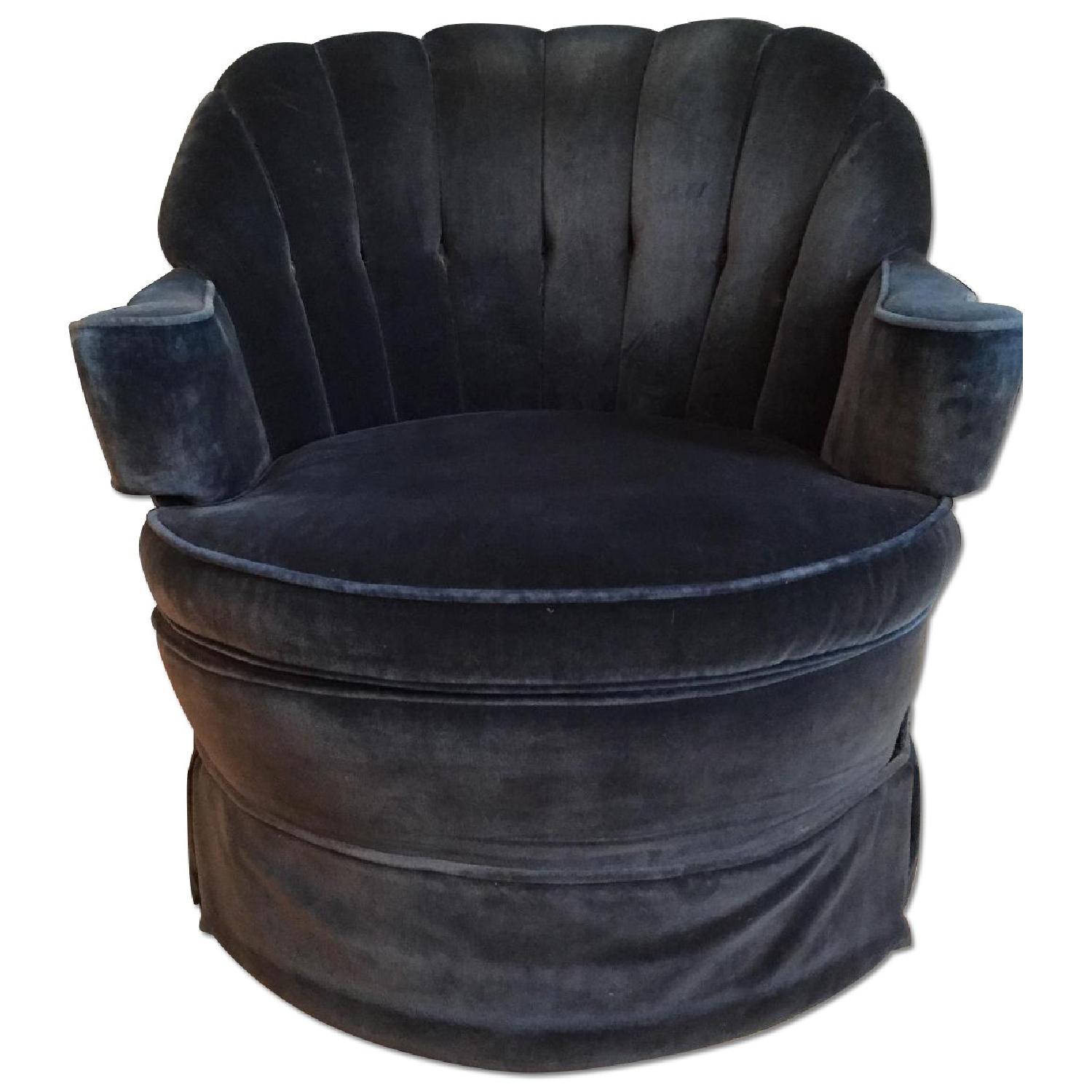 1950's Vintage Navy-Blue Velvet Spinning Bucket Chair - AptDeco