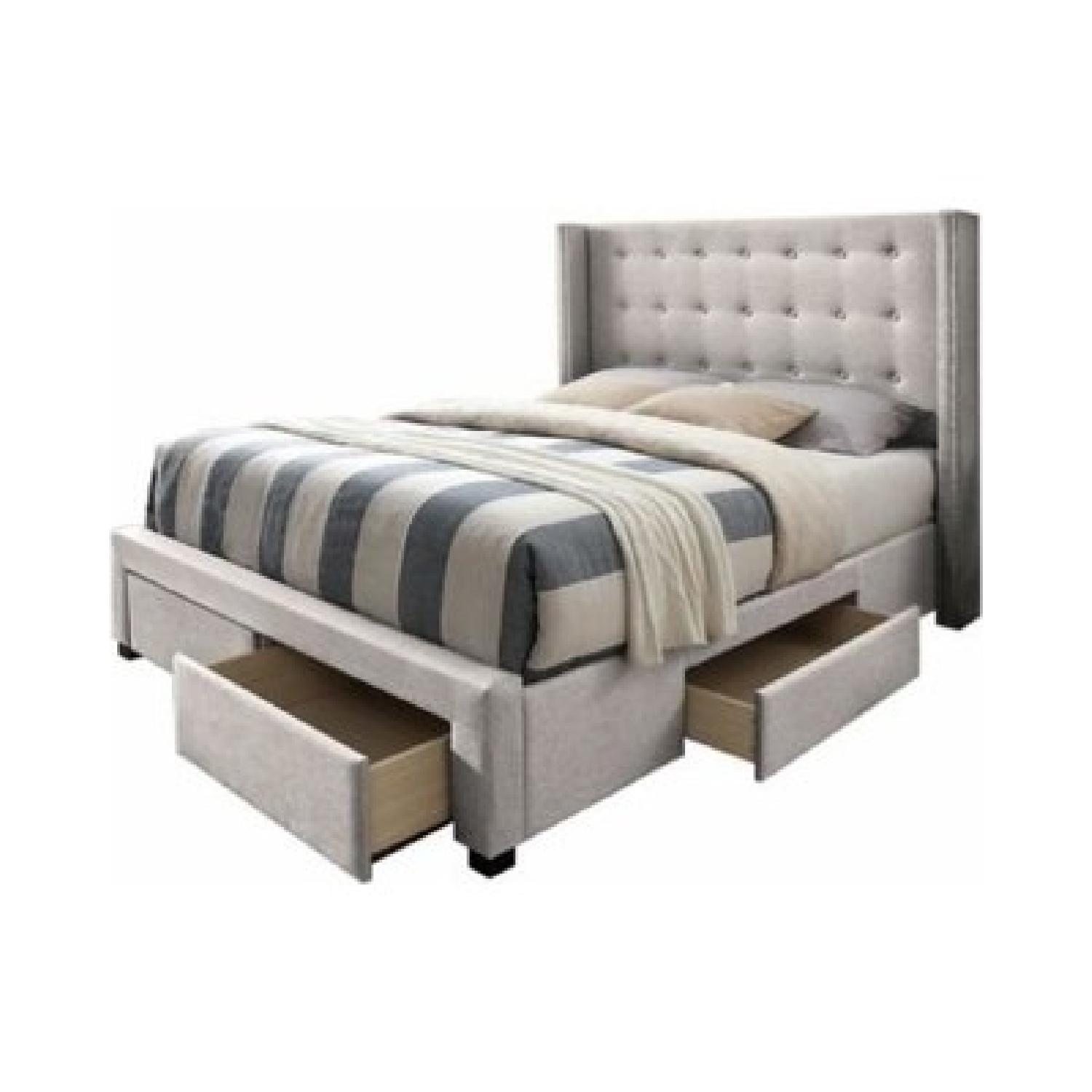Upholstered Tufted Wingback Storage Bed - AptDeco