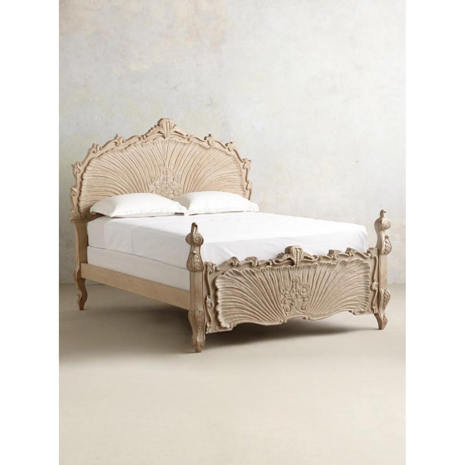 Anthropologie Grey Blue Wood Queen Size Bed Frame