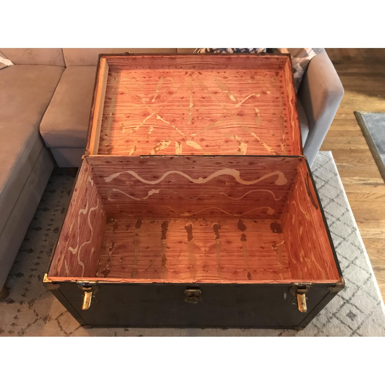 Antique Grey Steamer Trunk - AptDeco