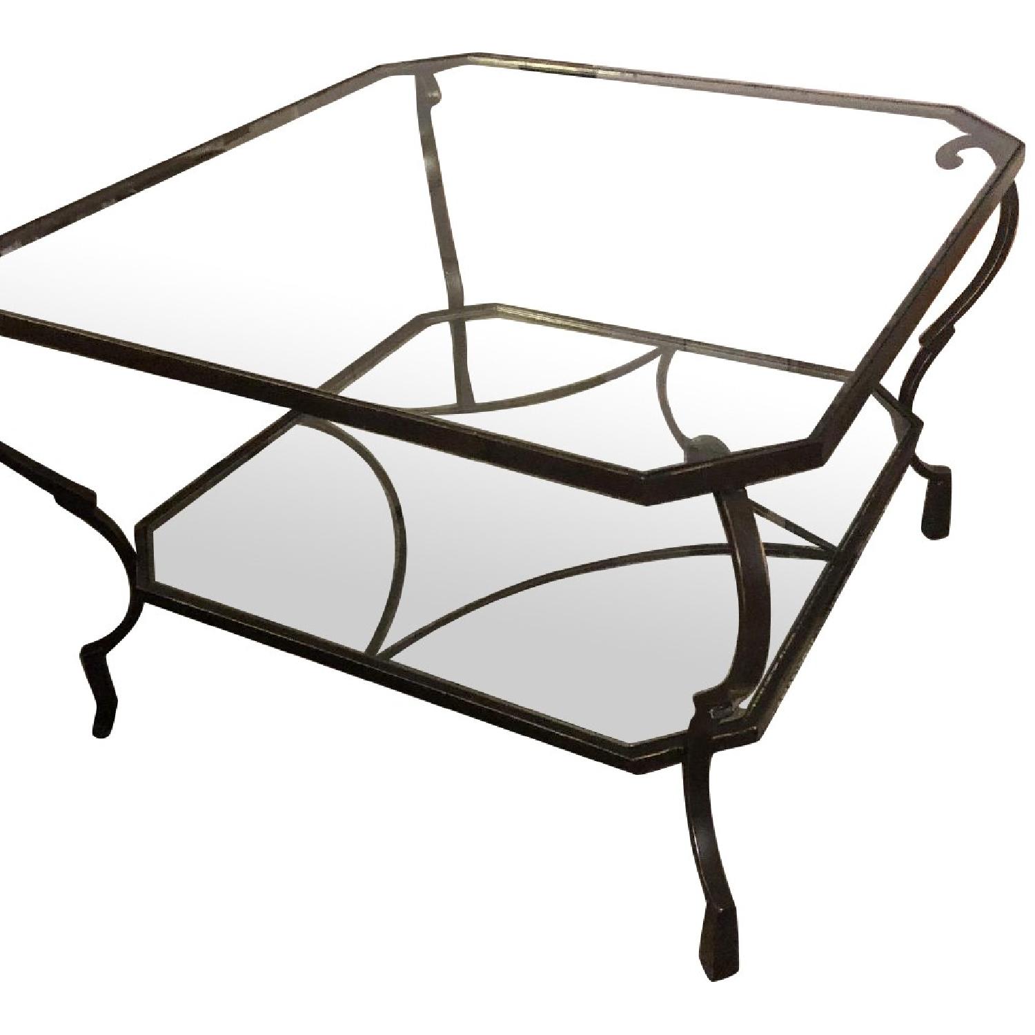 Crate & Barrel Glass & Iron Square Coffee Table - AptDeco