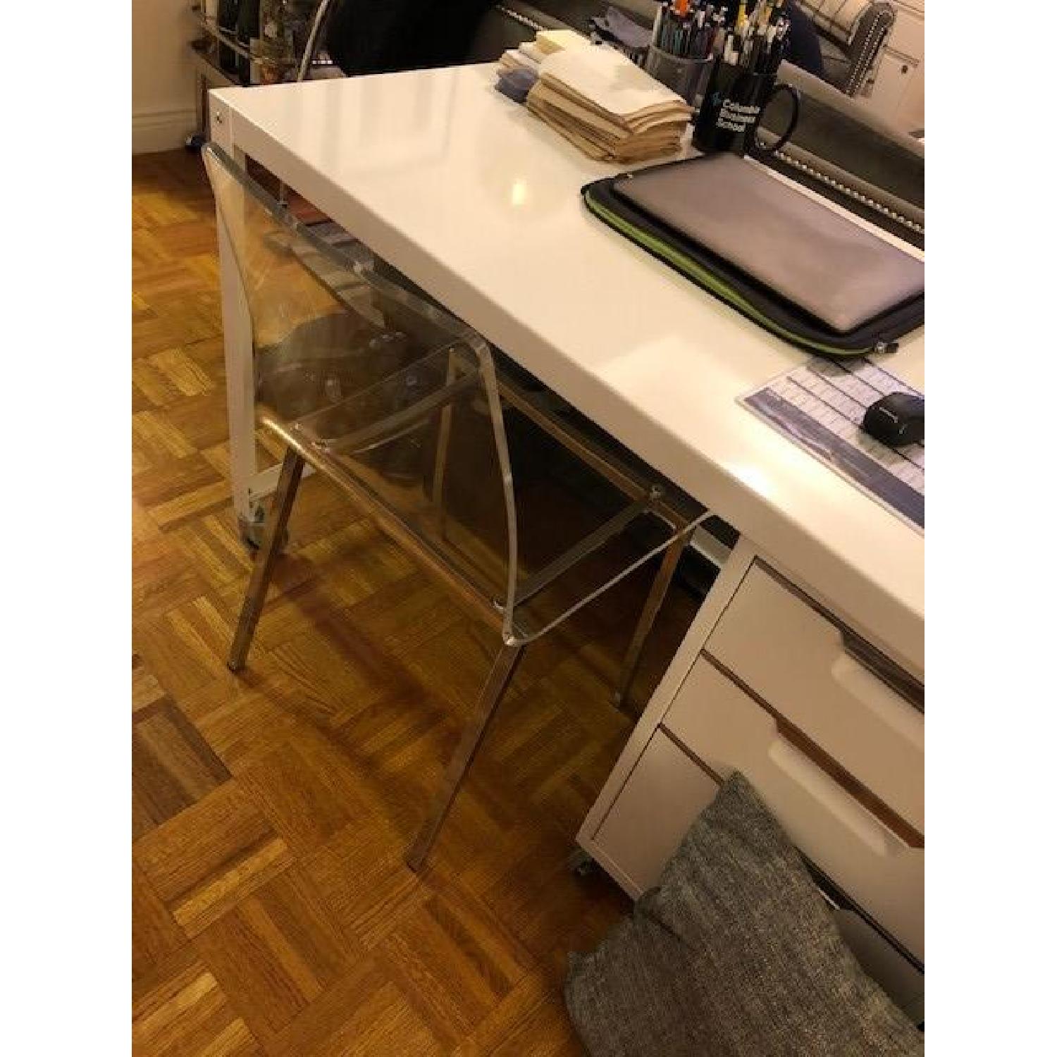 CB2 Go-Cart White Rolling Desk & Vapor Acrylic Desk Chair - AptDeco