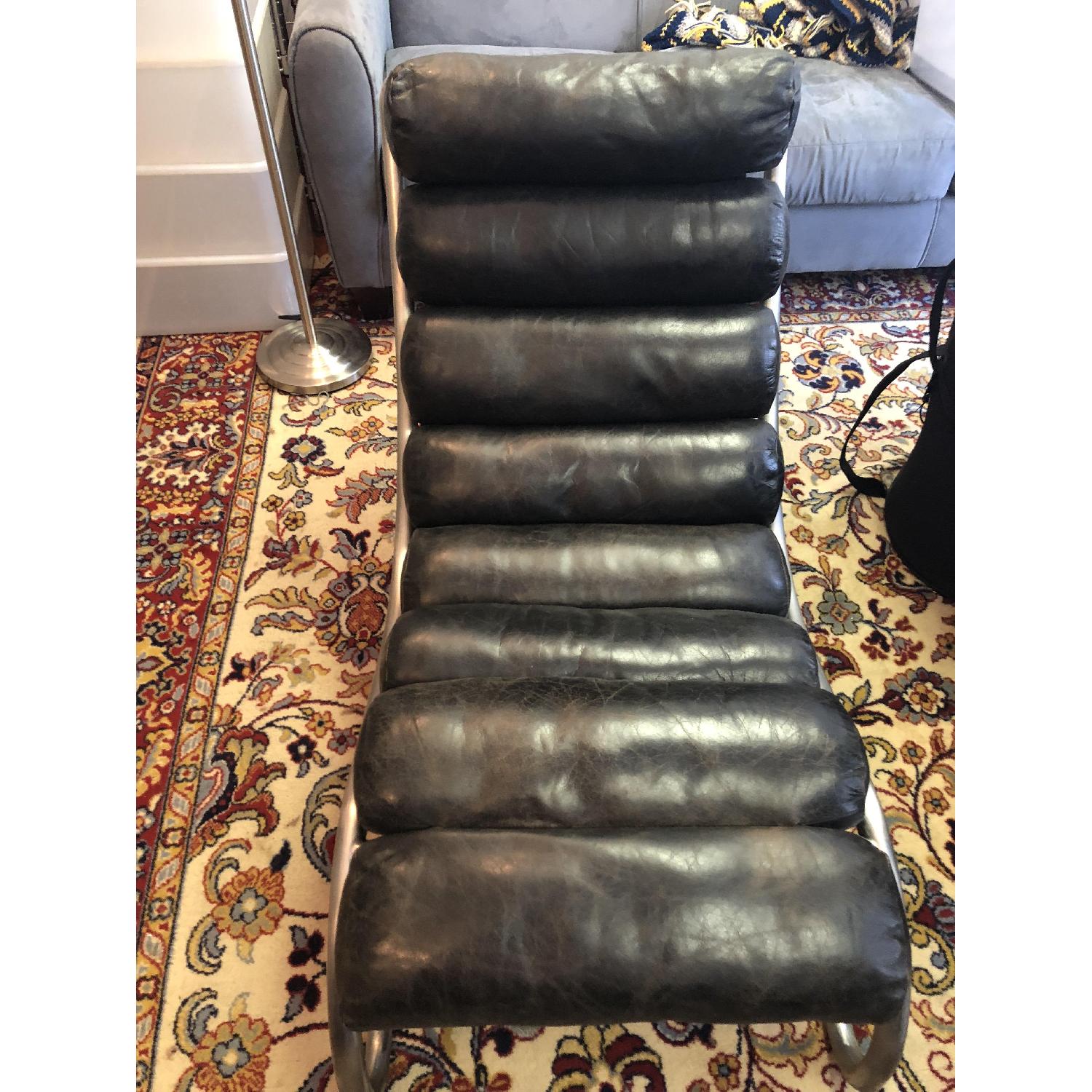Timothy Oulton Black Leather & Aluminum Chaise Lounge - AptDeco
