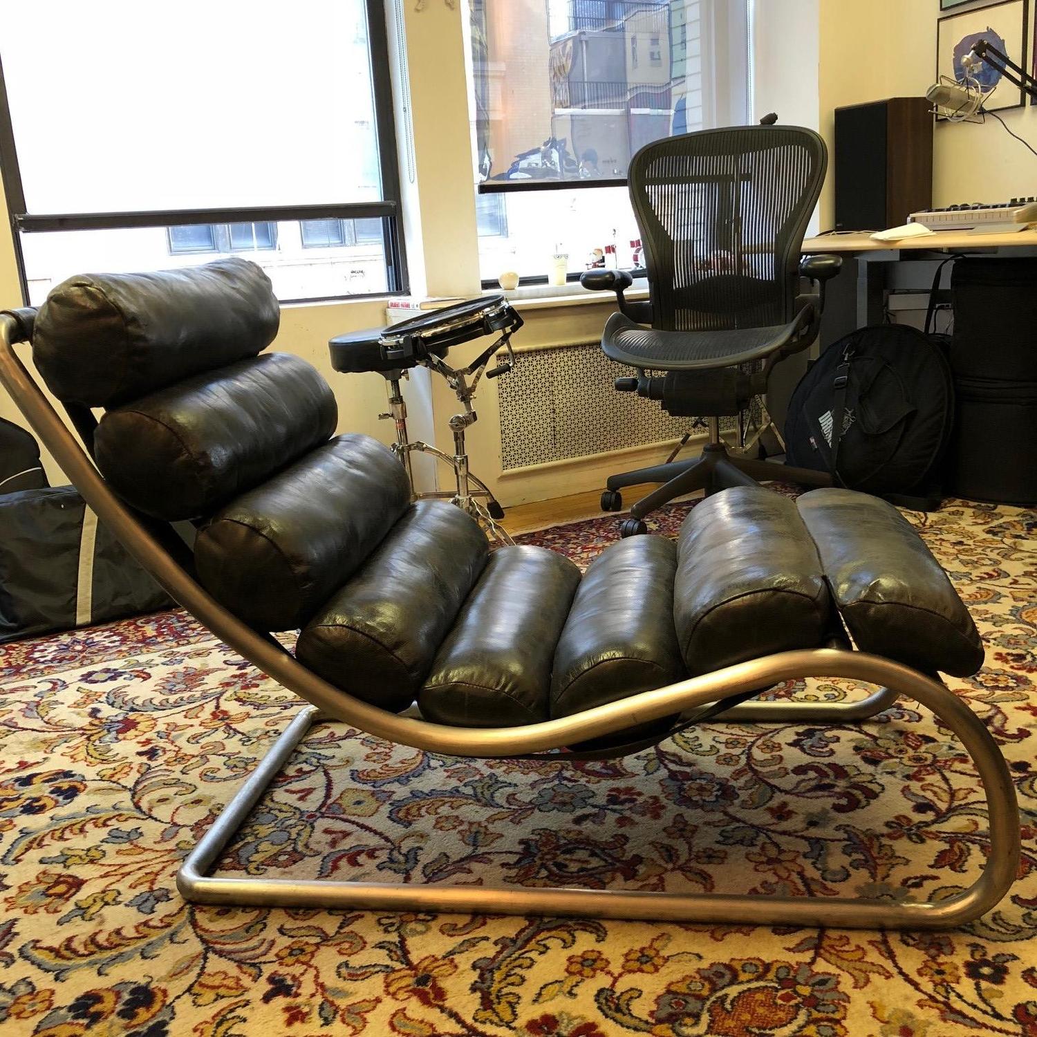 Timothy Oulton Black Leather & Aluminum Chaise Lounge - AptDeco