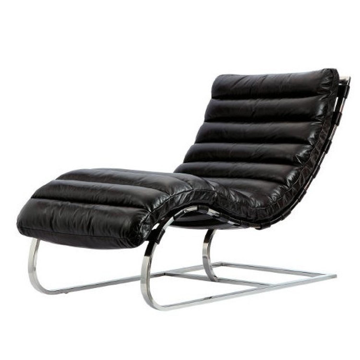 Timothy Oulton Black Leather & Aluminum Chaise Lounge - AptDeco