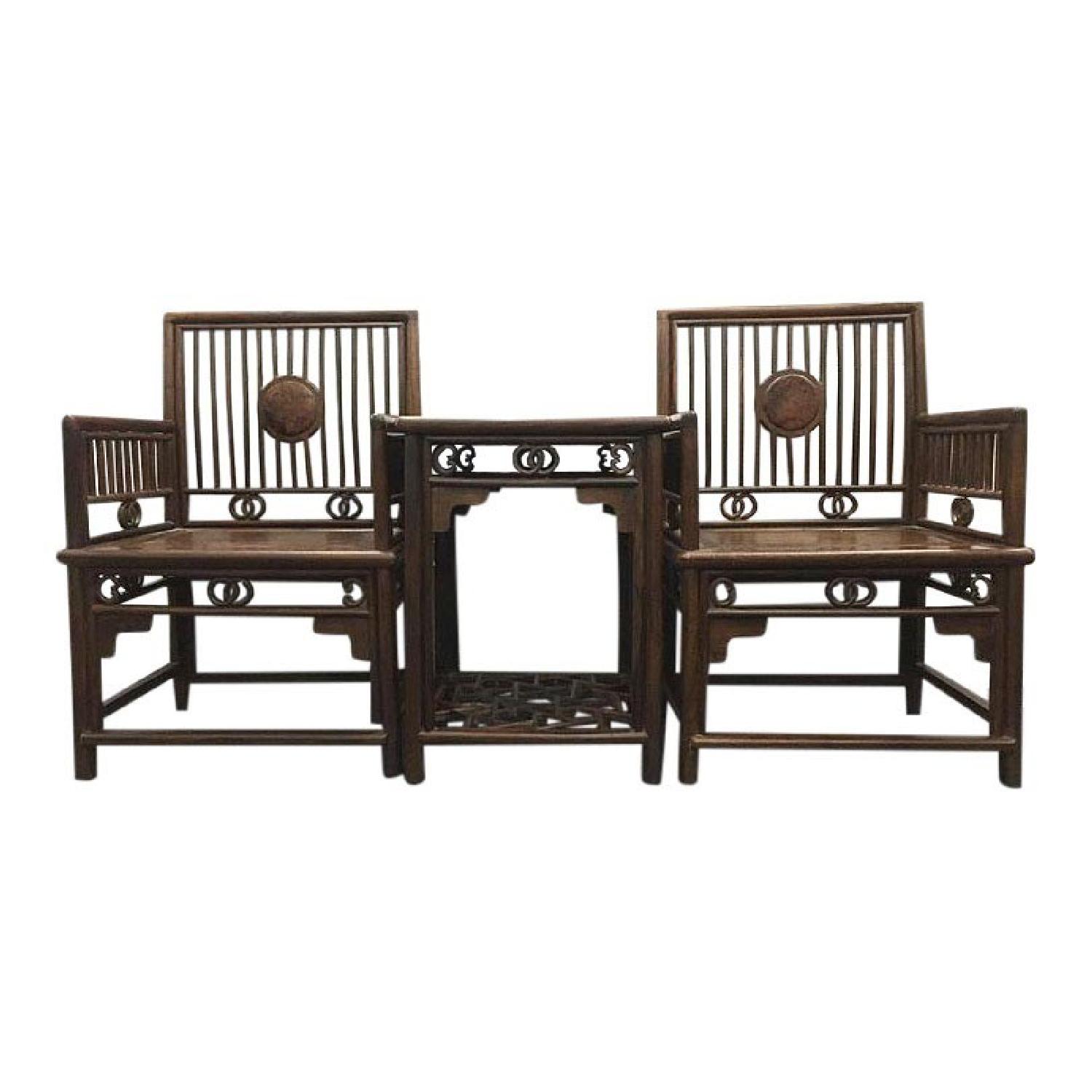 Chinese 1970s Tea Table & Jichimu Comb-Style Chairs - AptDeco