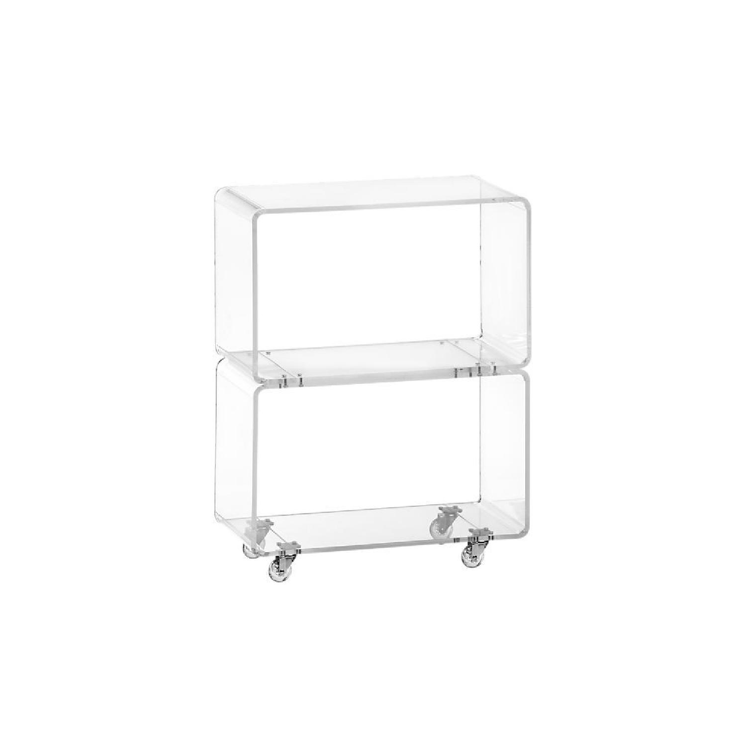 CB2 Acrylic 2 Shelf Rolling Cart - AptDeco
