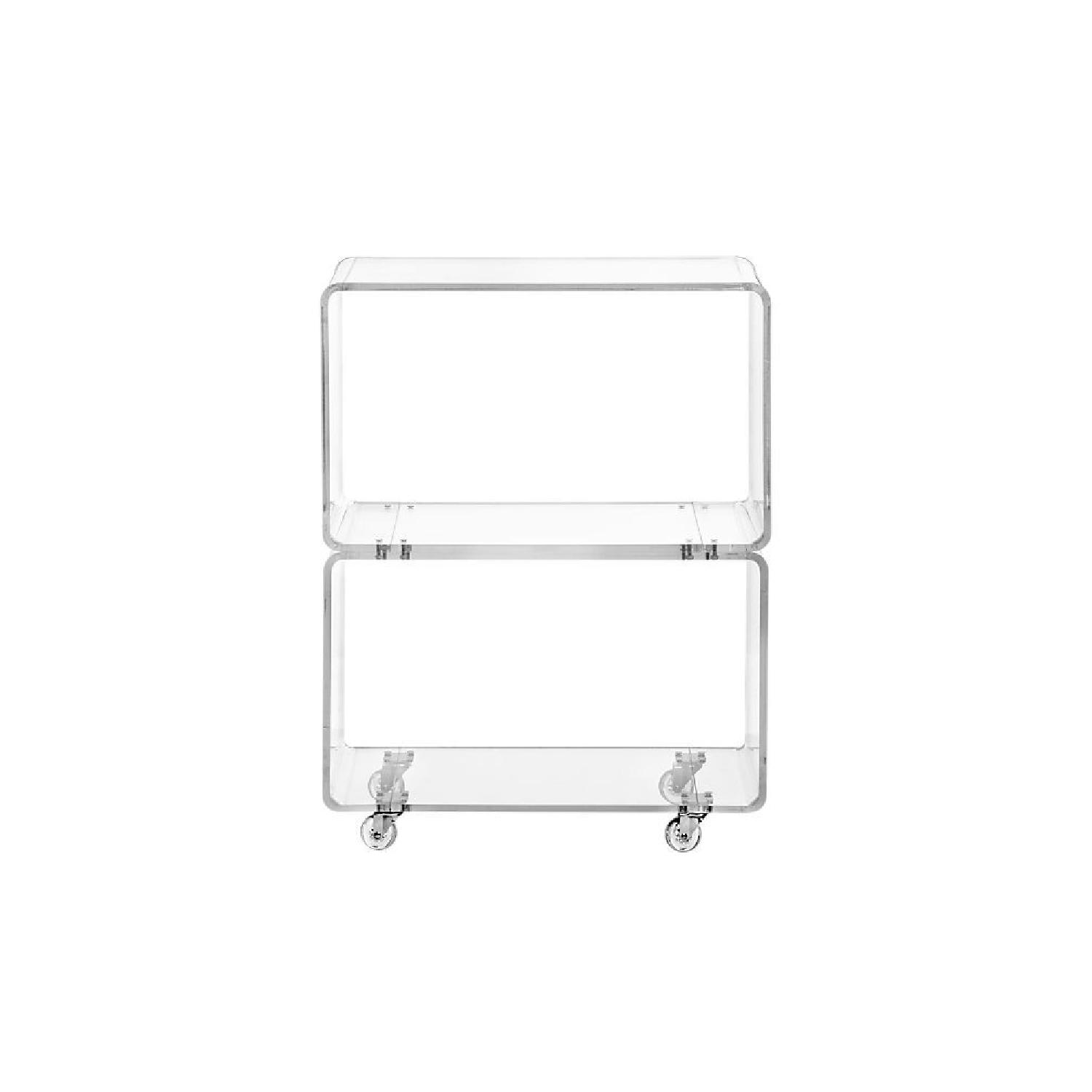 CB2 Acrylic 2 Shelf Rolling Cart - AptDeco