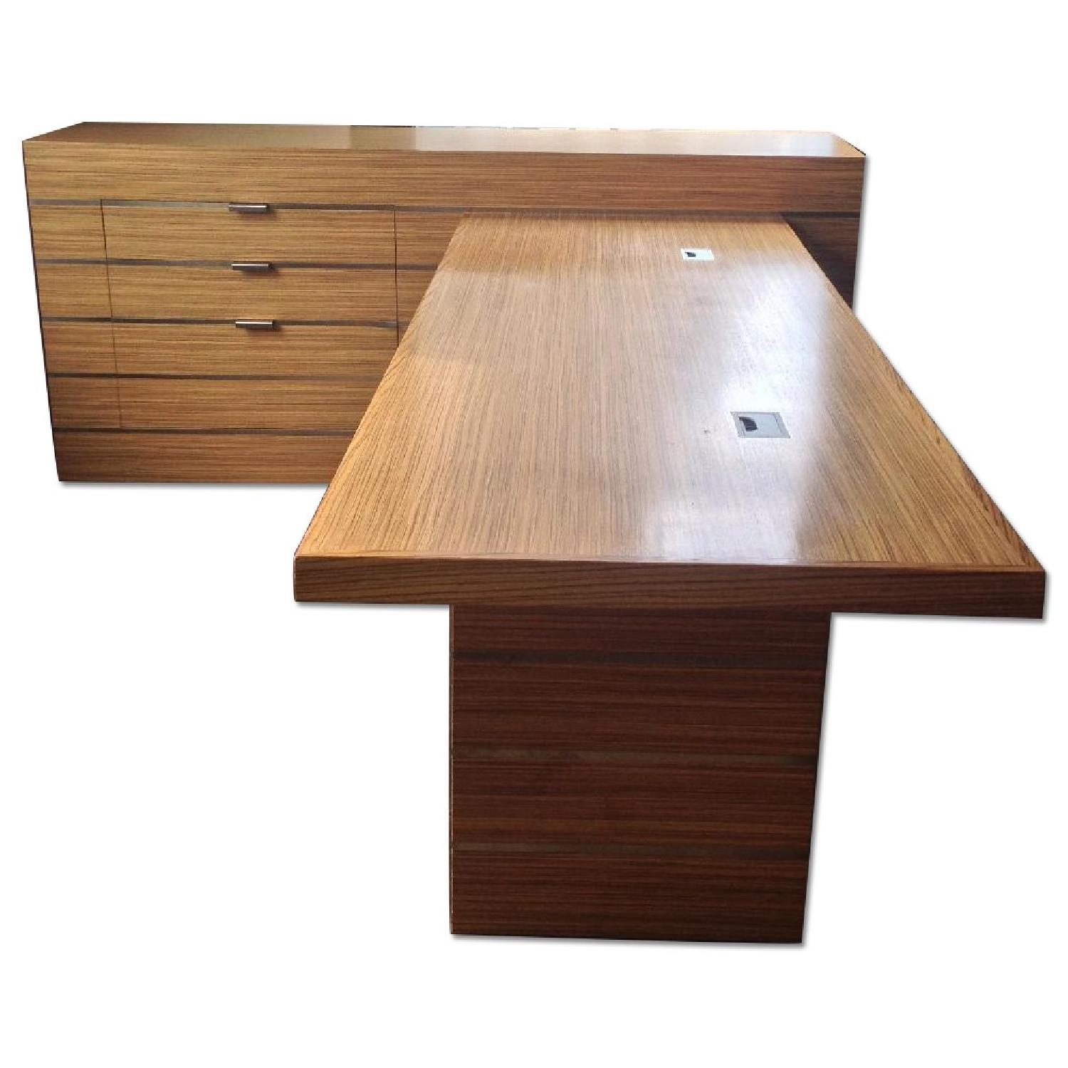 Zebrawood Executive Desk w/ Mirrored Backing - AptDeco
