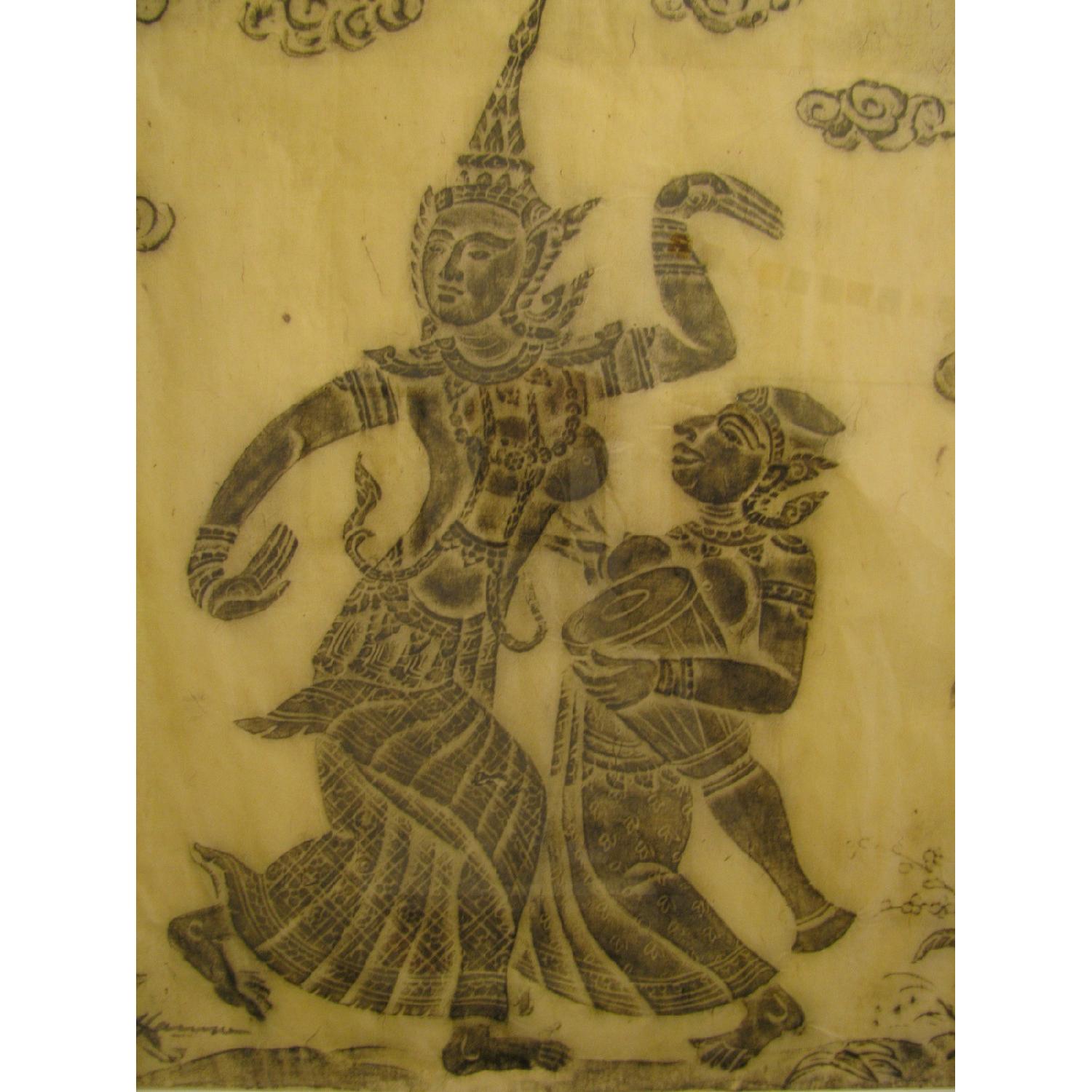 Two Framed Siamese Hindu Temple Rubbings on Vintage Rice Paper - AptDeco