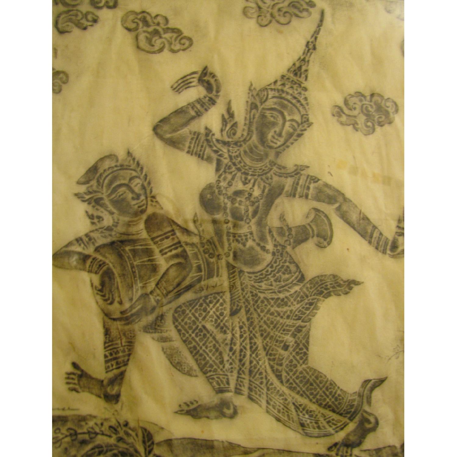 Two Framed Siamese Hindu Temple Rubbings on Vintage Rice Paper - AptDeco