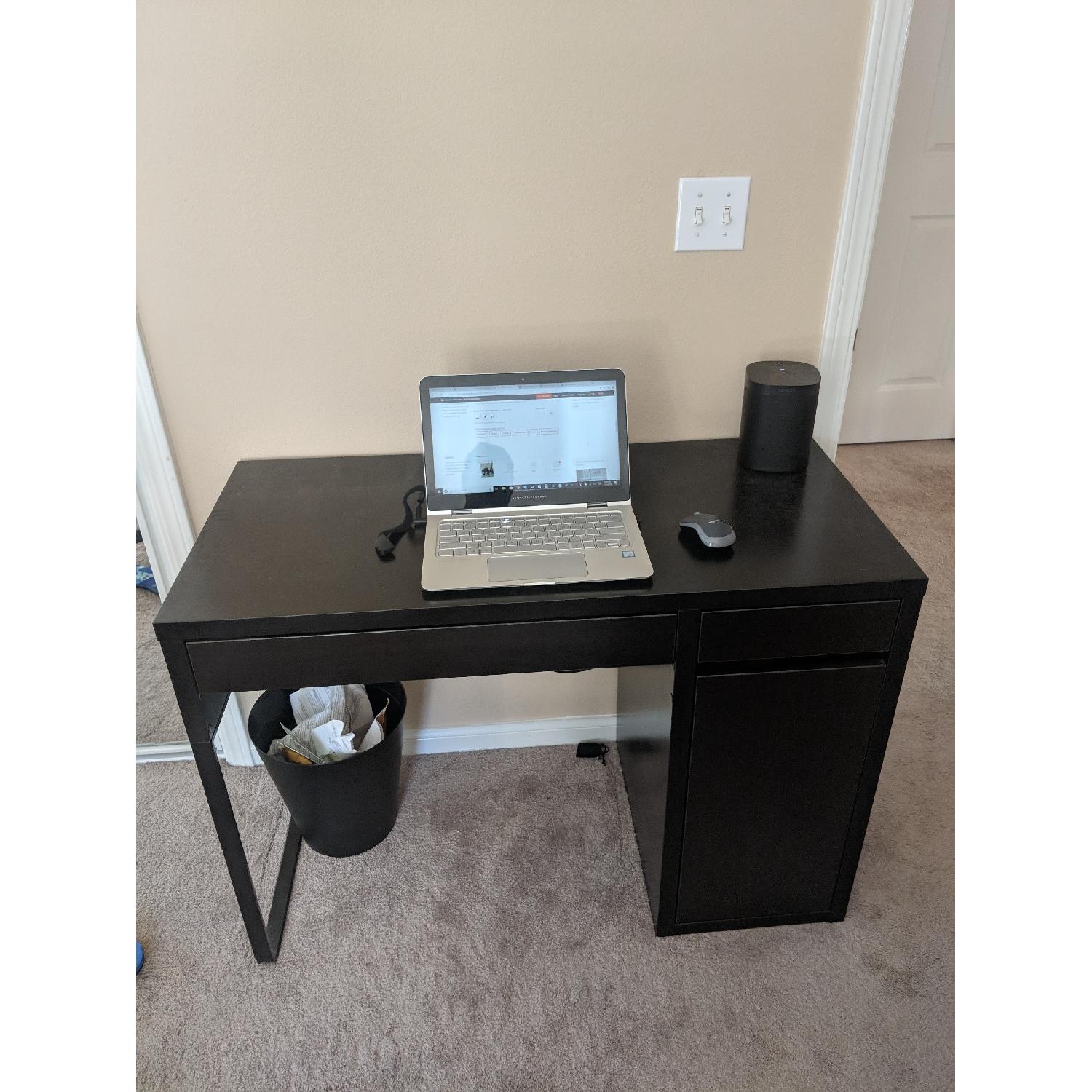 Ikea Micke Desk w/ Storage in Brown/Back - AptDeco