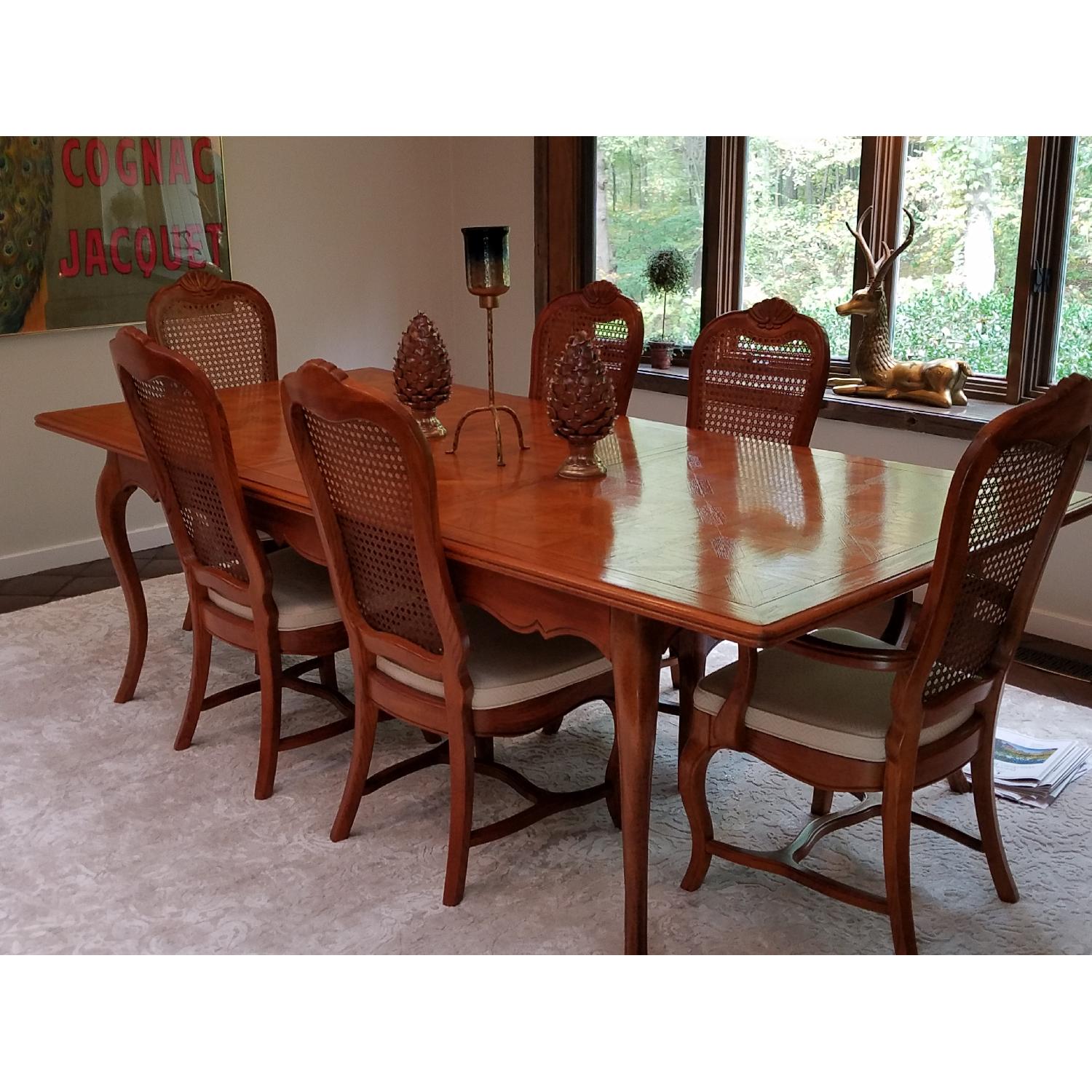 Baker Solid Oak Expandable Dining Table w/ 6 Chairs - AptDeco