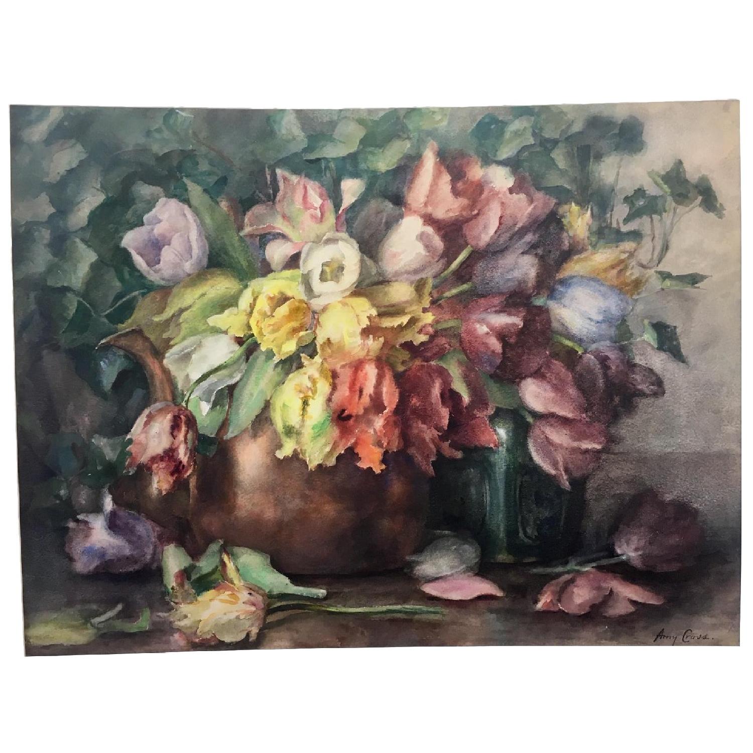 19th Century Amy Cross Original Watercolor Painting - AptDeco