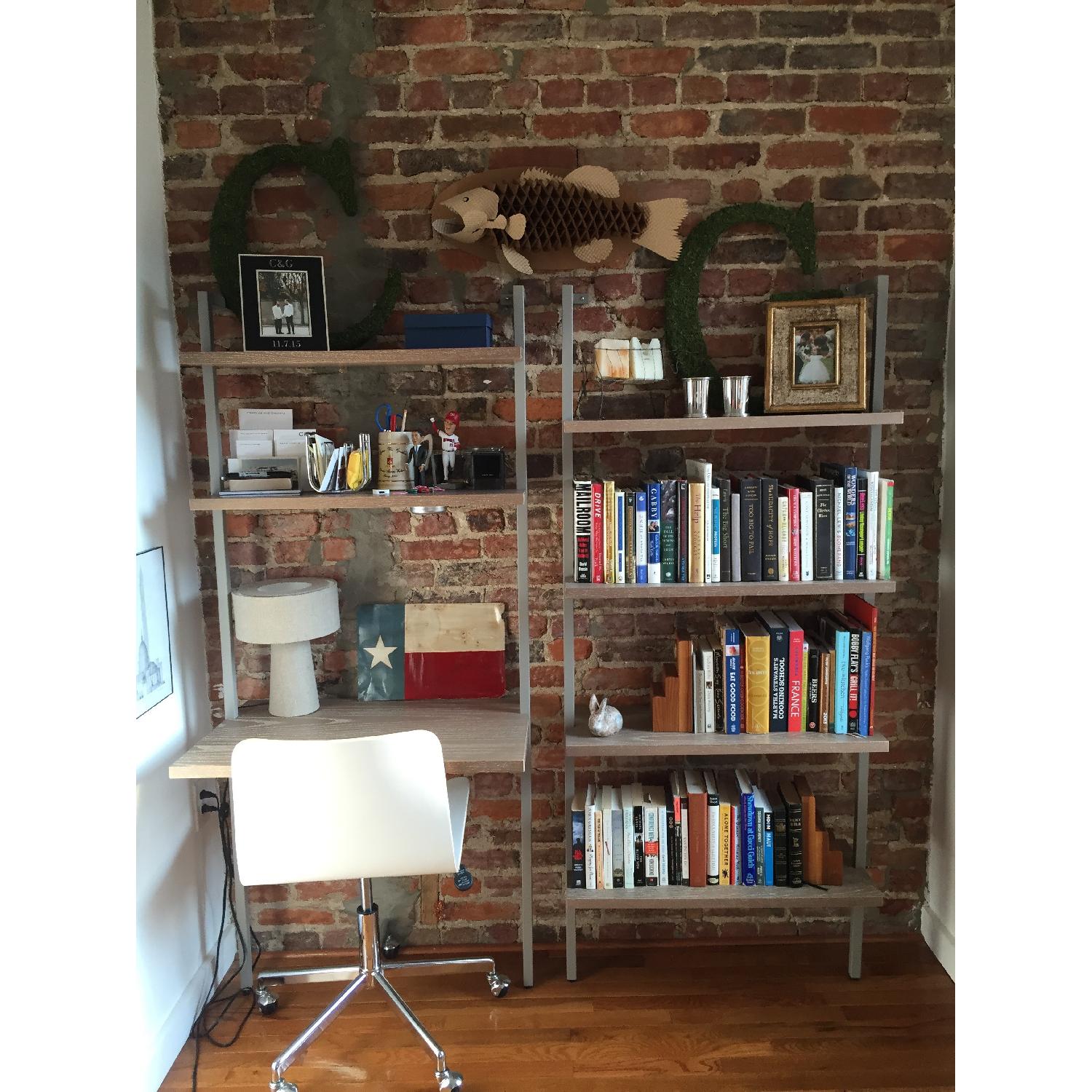 CB2 Helix Acacia Bookcase + Leaning Desk - AptDeco