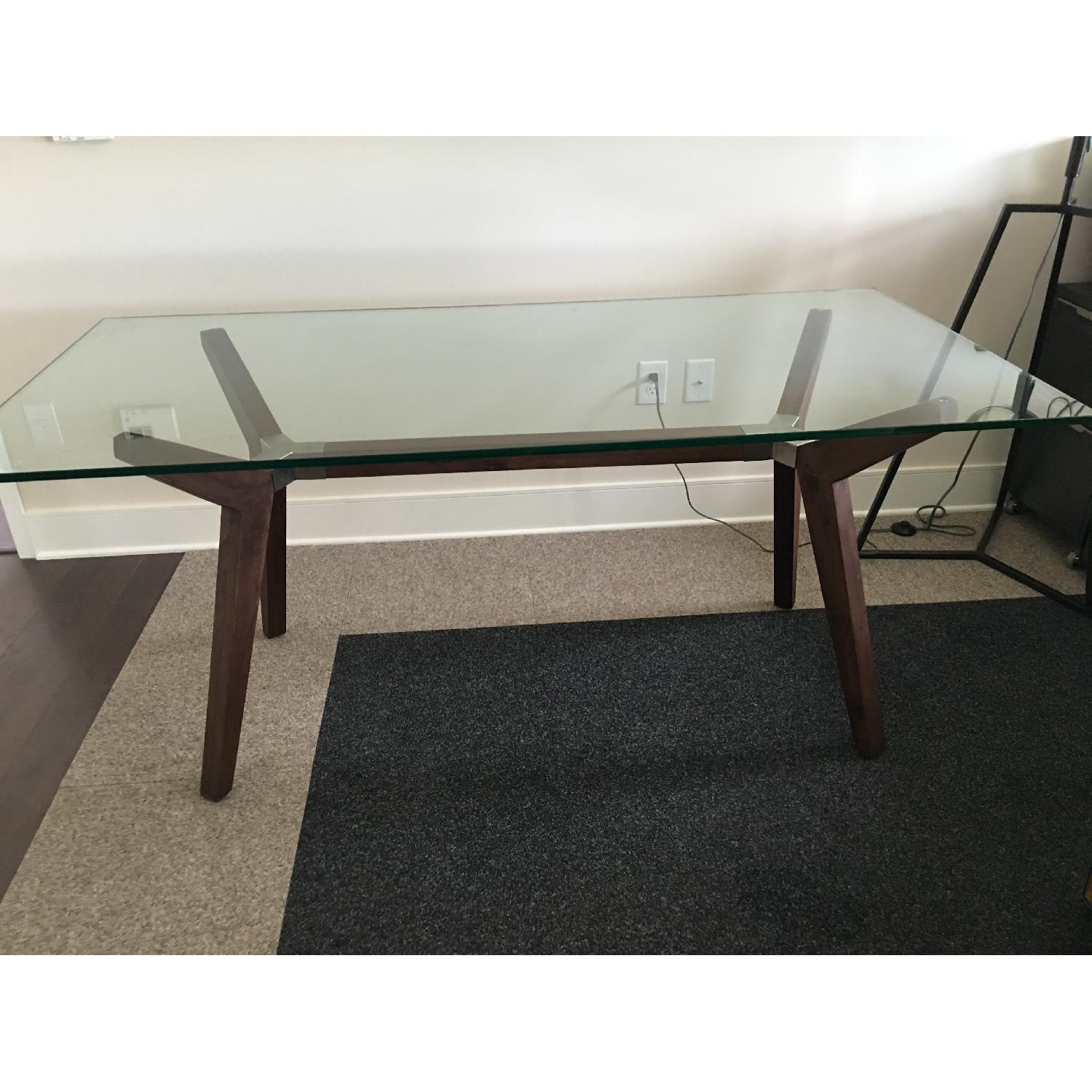 Crate & Barrel Strut Glass Top Sheesham Work Table - AptDeco