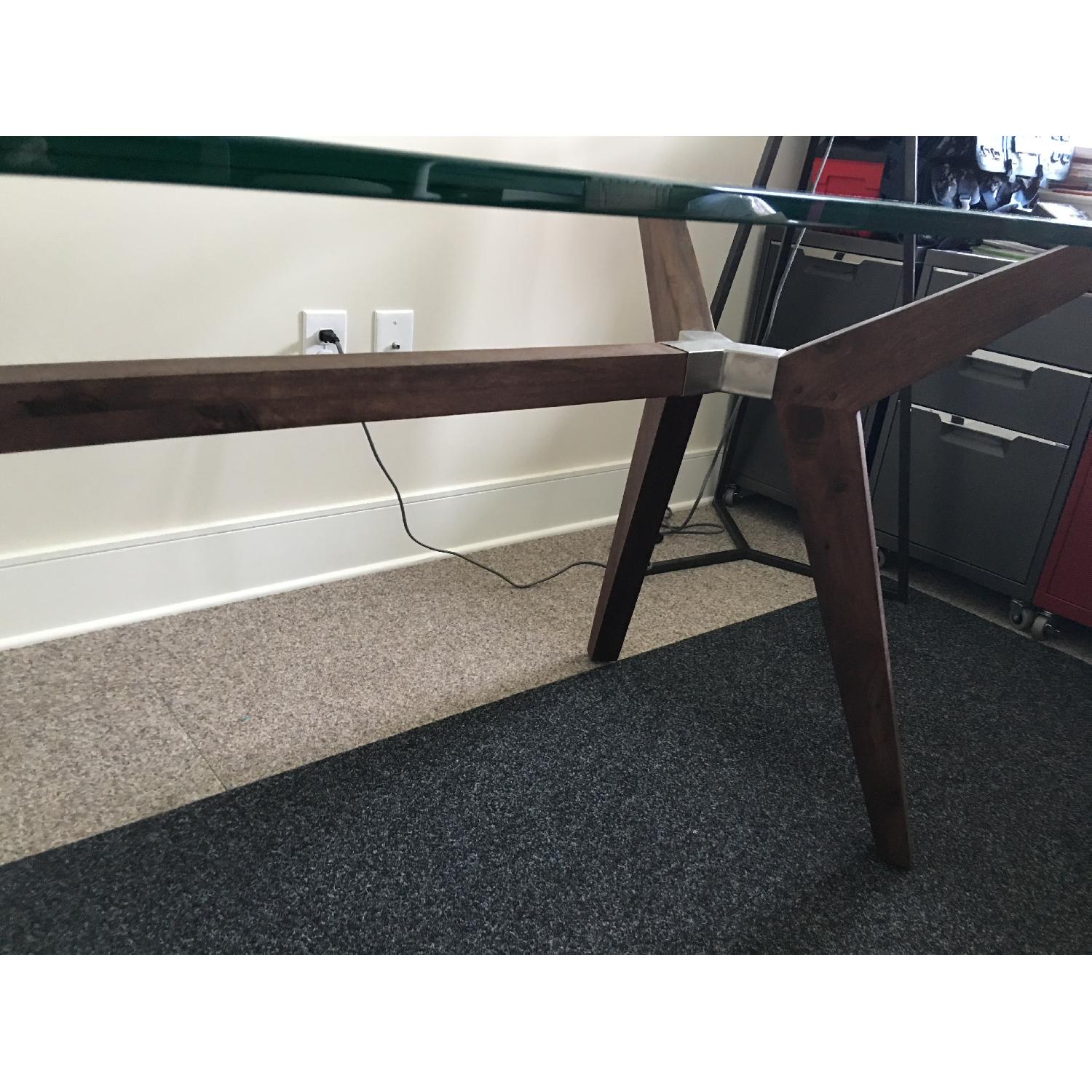 Crate & Barrel Strut Glass Top Sheesham Work Table - AptDeco