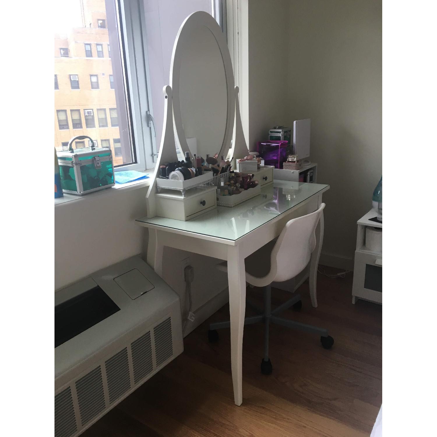 Ikea Hemnes White Dressing Table w/ Mirror & Chair - AptDeco