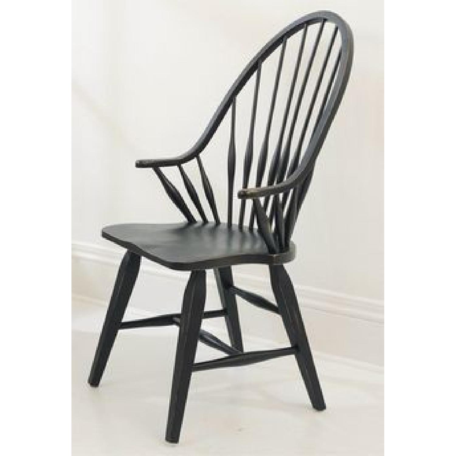 Broyhill Natural Oak Plank Table w 6 Black Windsor Chairs AptDeco