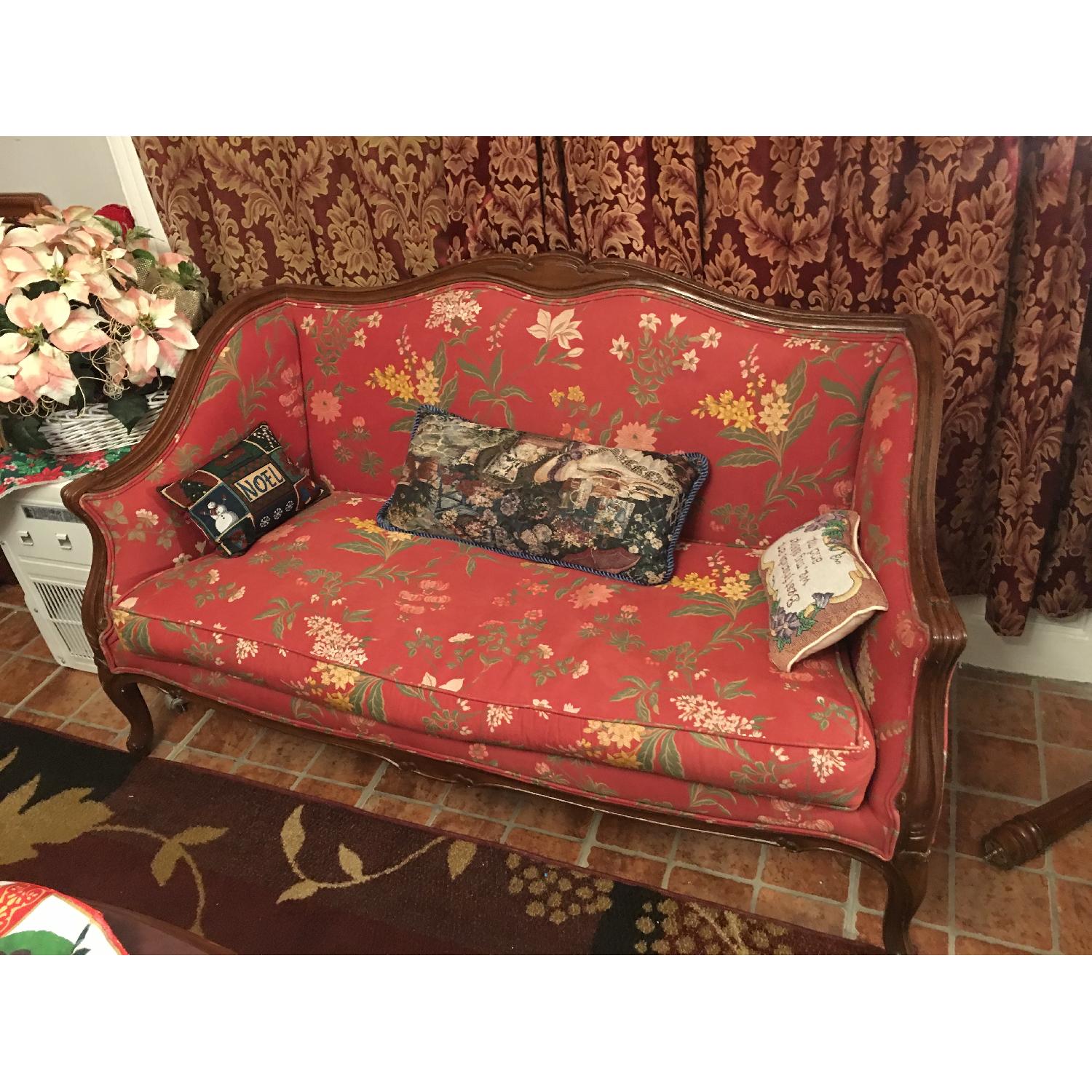 Antique Rose Pattern Upholstered Sofa - AptDeco