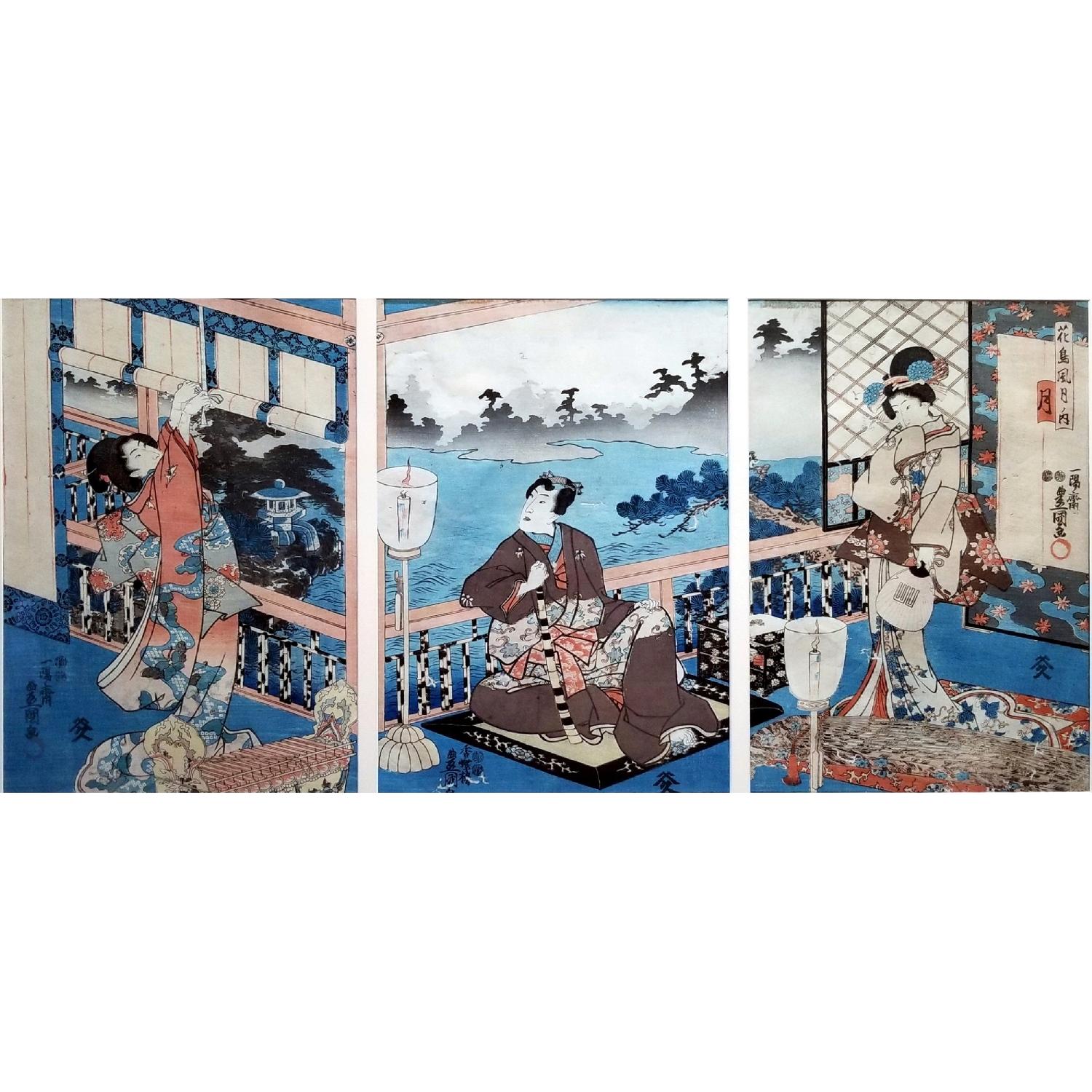 Utagawa Kunisada Triptych c.1847 Japanese Woodblock Print - AptDeco