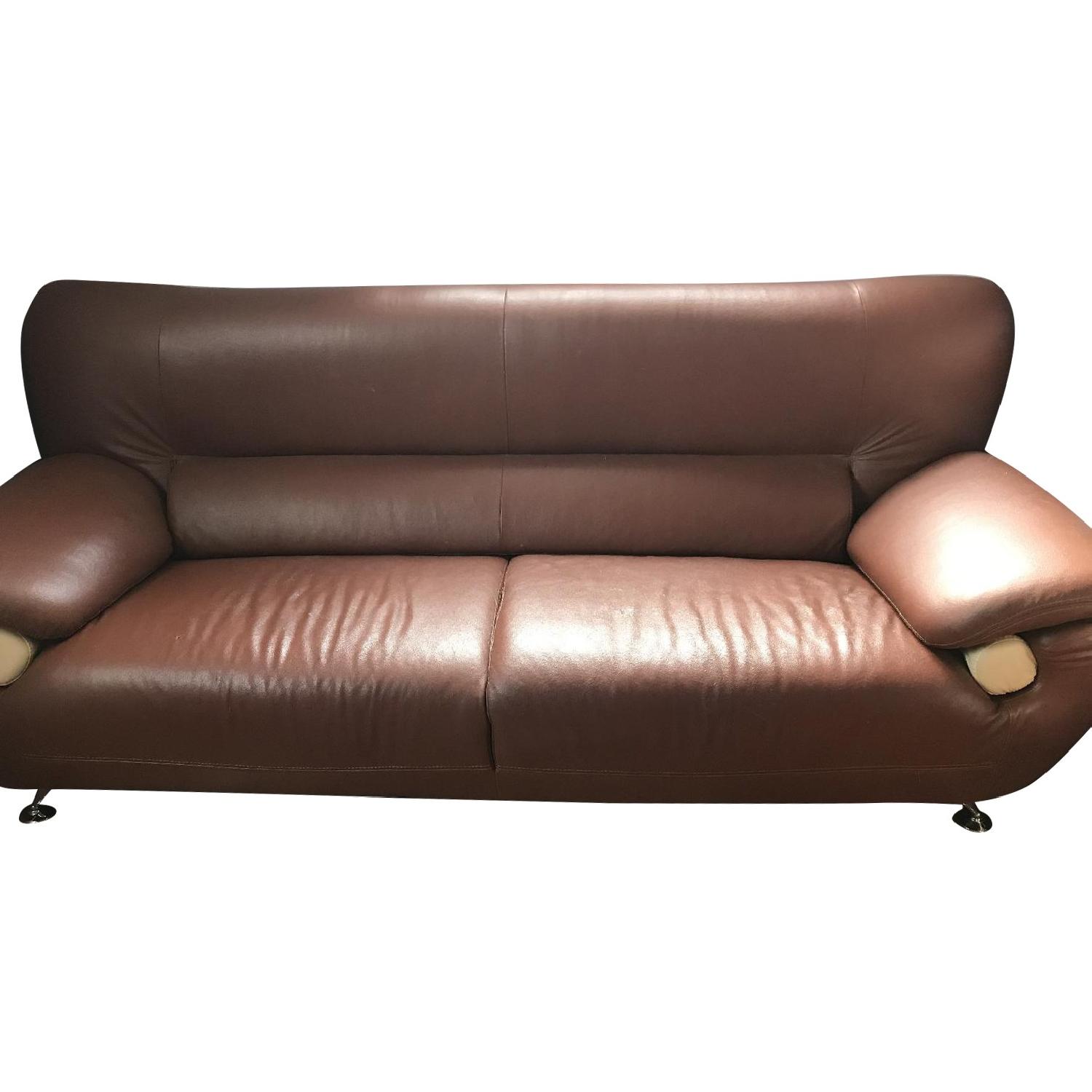Dark Brown Faux Leather Sofa - AptDeco