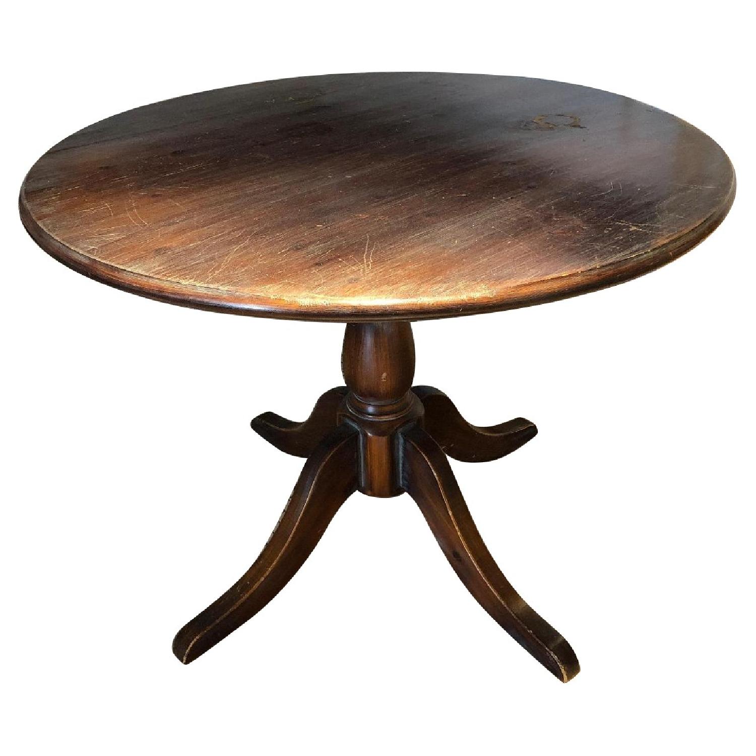 Pottery Barn Round Wood Pedestal Base Dining Table - AptDeco