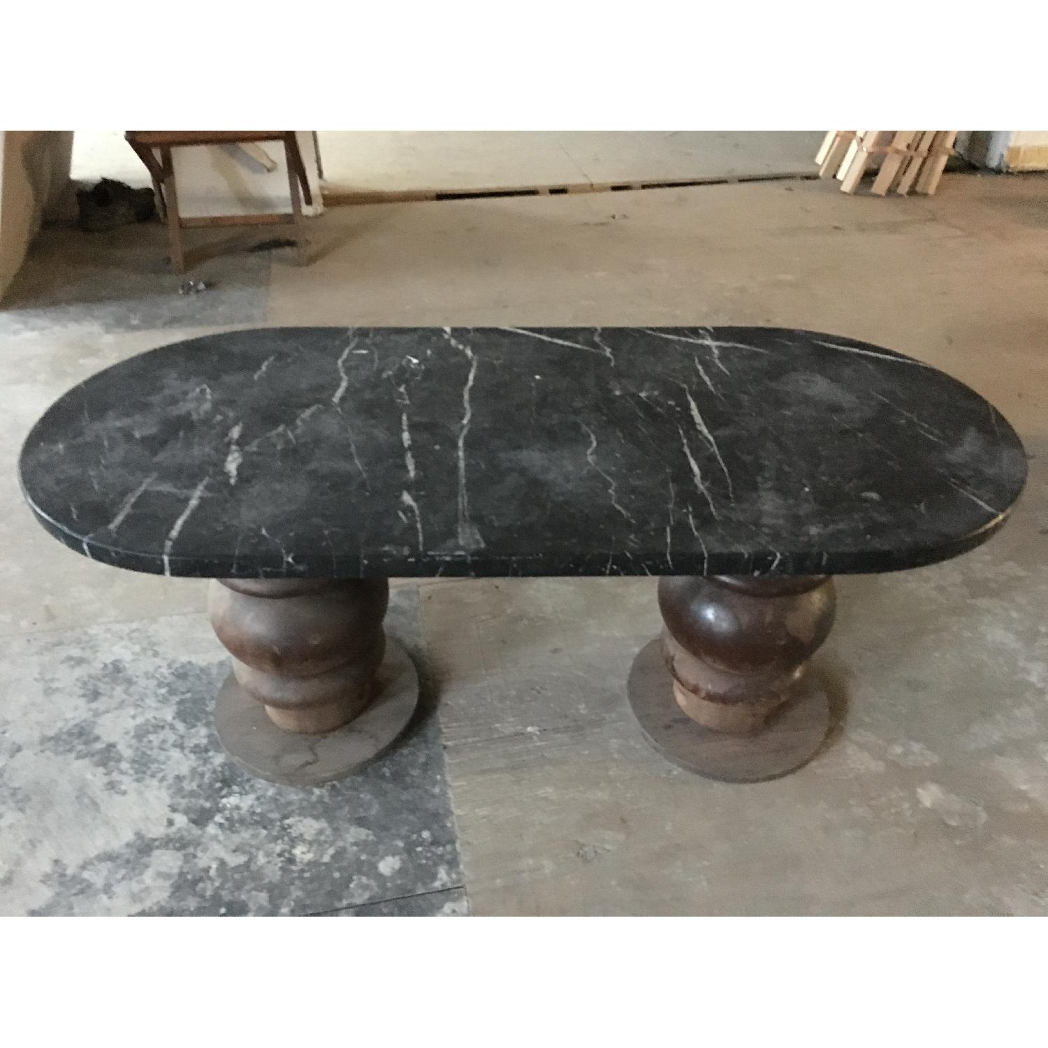 Custom Solid Black Marble & Solid Wood Coffee Table - AptDeco