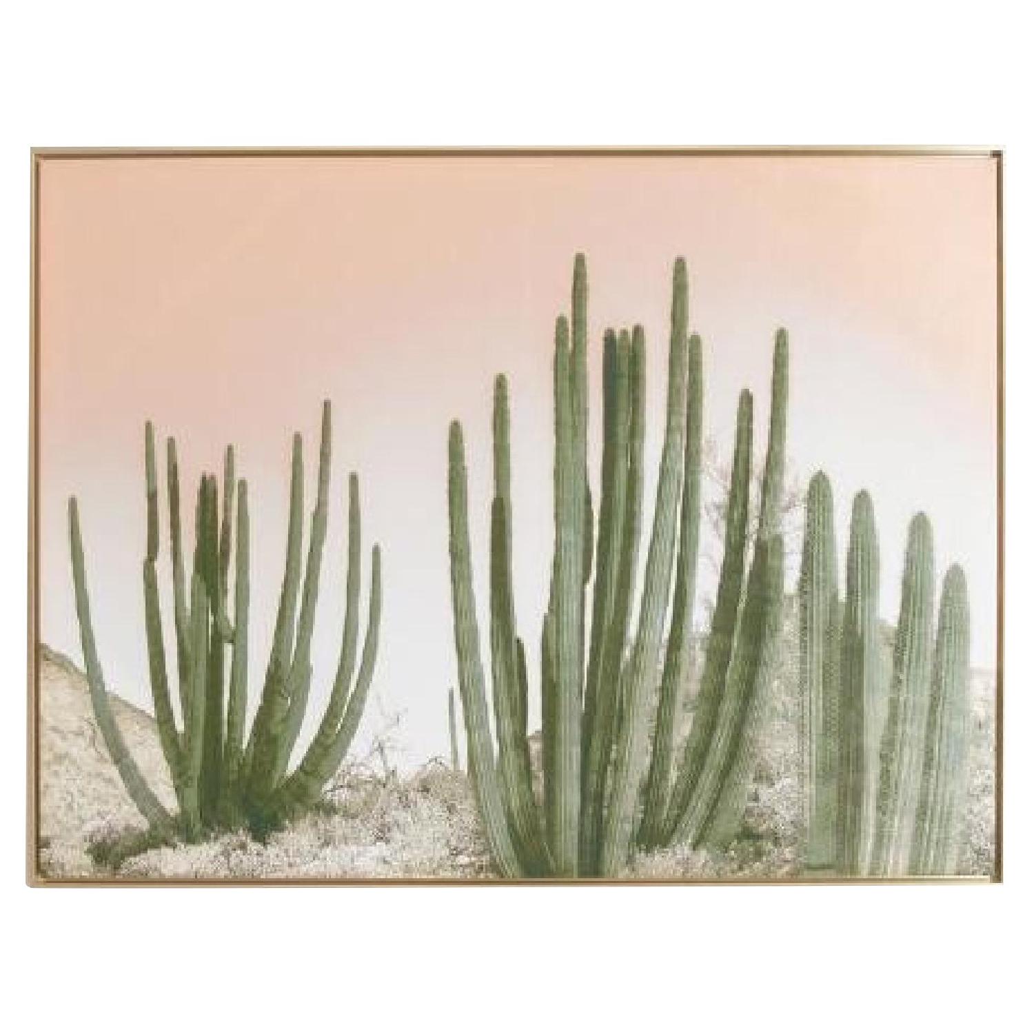 World Market Cactus Desert Wall Art w/ Gold Frame - AptDeco