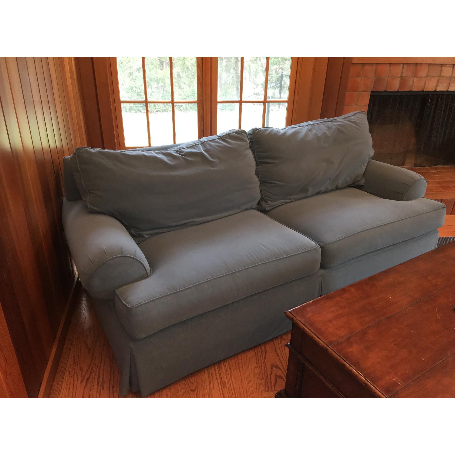 Ethan Allen Blue Suede Sleeper Sofa - AptDeco