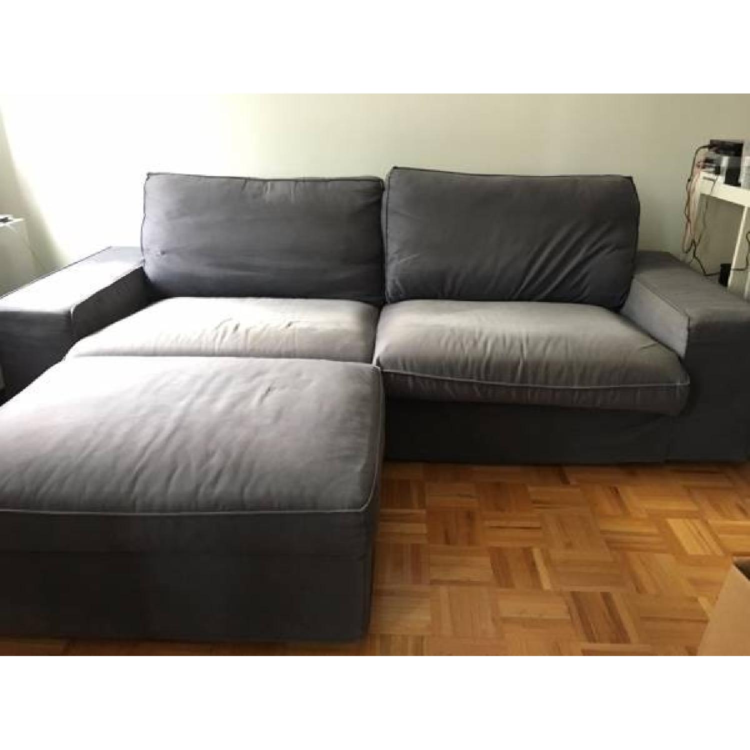 Ikea Kivik Blue/Grey Fabric Sofa & Ottoman - AptDeco